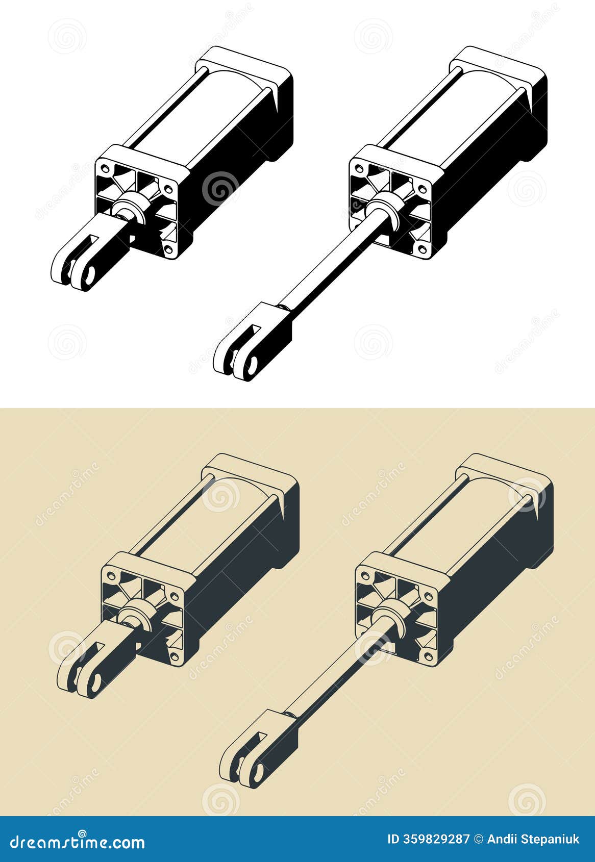 Pneumatic Cylinder Isometric Blueprints Cartoon Vector | CartoonDealer ...
