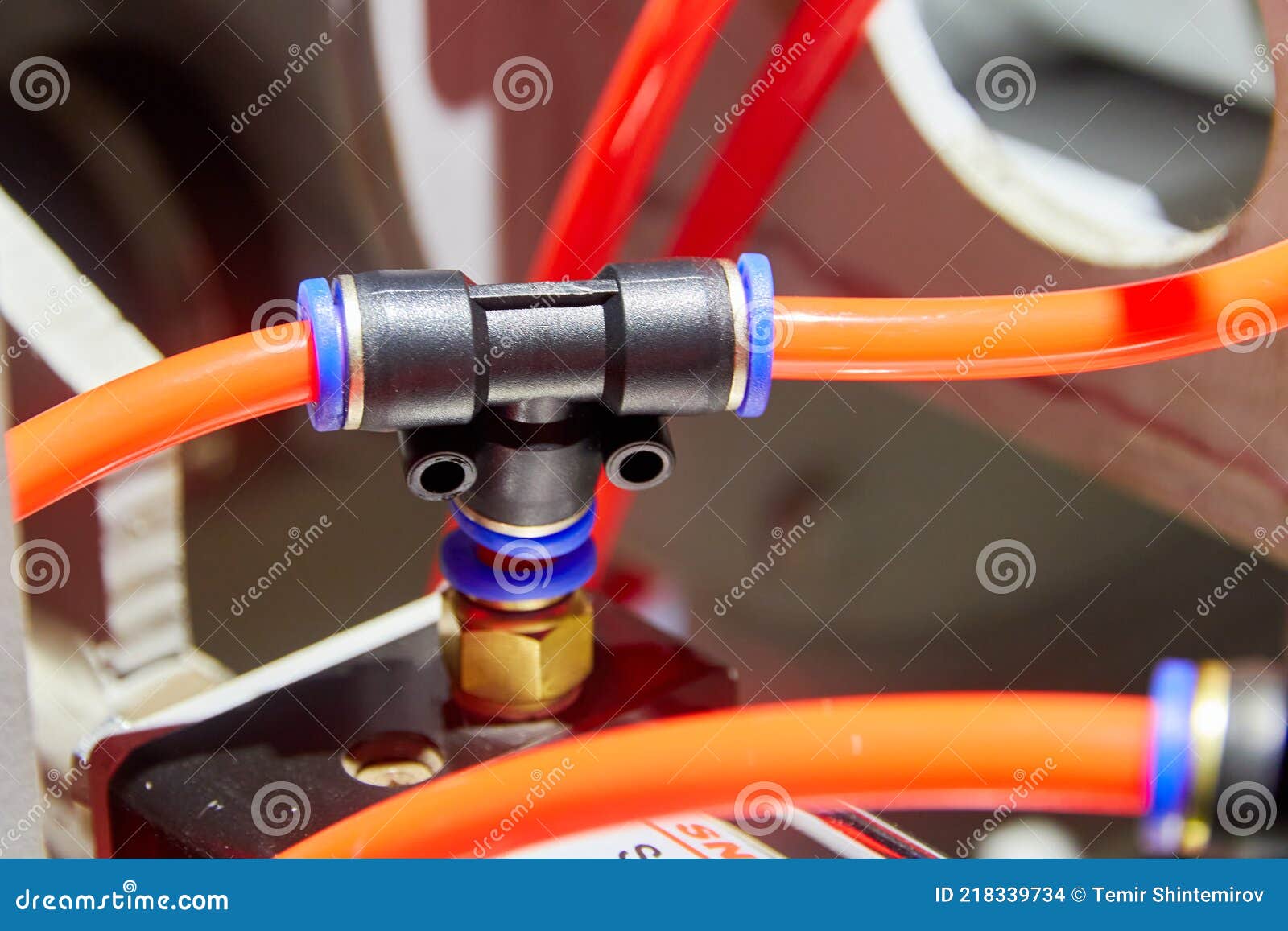 Pneumatic System Tubes Connected To the Tee and Pneumatic Cylinders ...