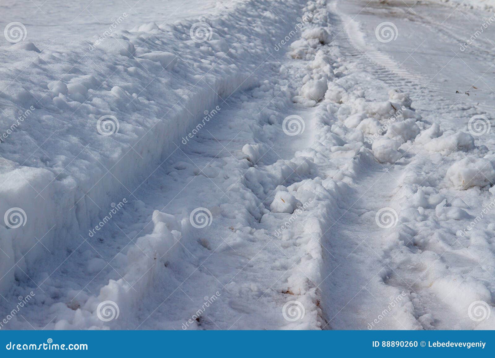 Pneumatic Trace on a Snowy Road Stock Photo - Image of snow, covering ...