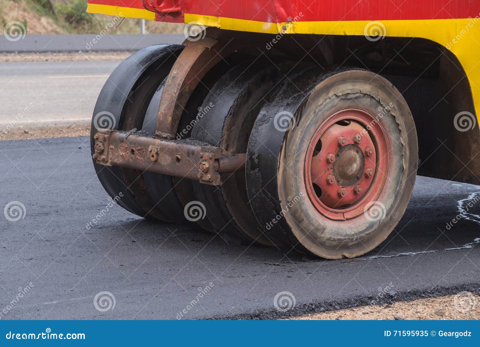 Pneumatic Tyred Roller Compactor at Asphalt Road Stock Image - Image of ...