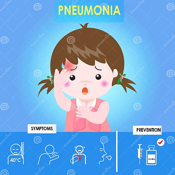 Infographics of Pneumonia. Kid Girl Pneumonia with Cough and Red Skin ...
