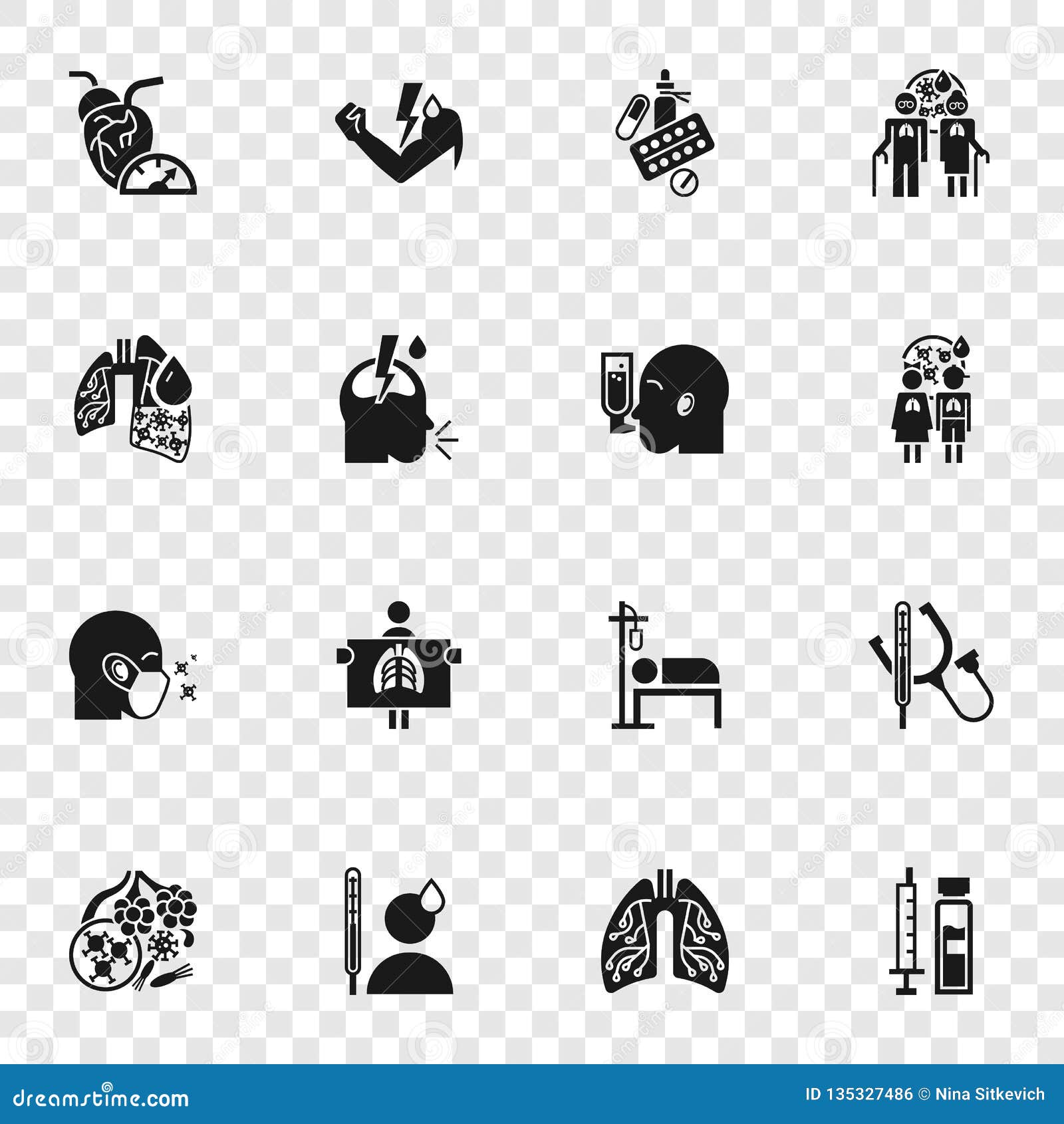 Pneumonia Icon Set, Simple Style Stock Vector - Illustration of acute ...
