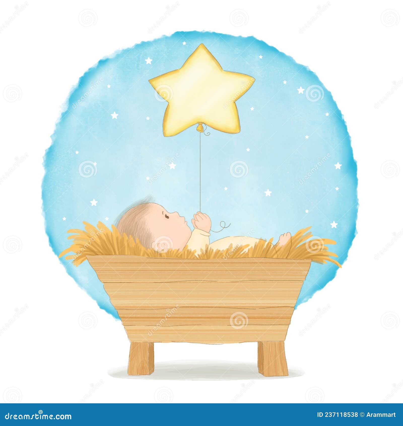 Baby Jesus Holding a Star Shaped Balloon Stock Illustration ...