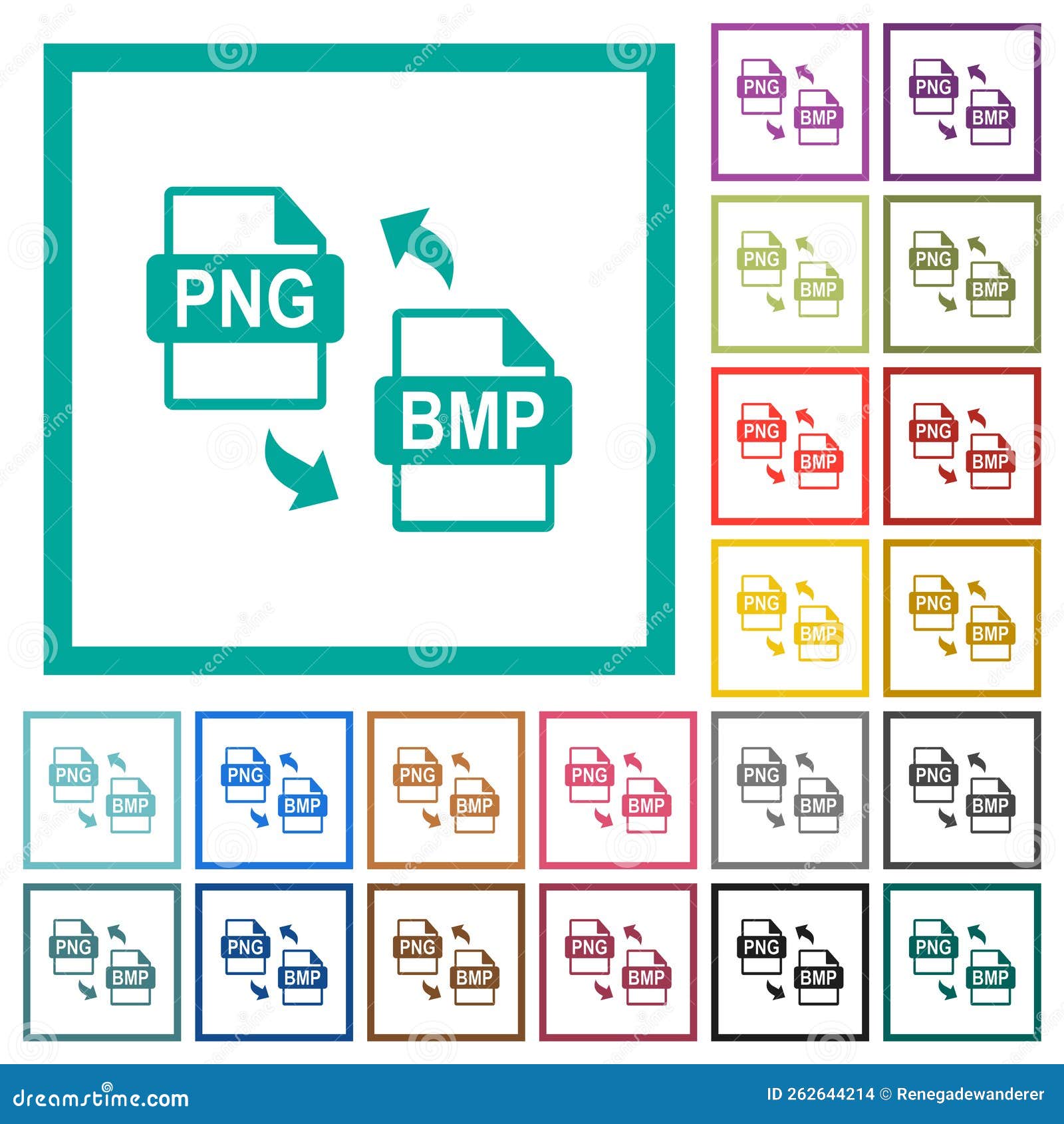 PNG BMP File Conversion Flat Color Icons with Quadrant Frames Stock ...