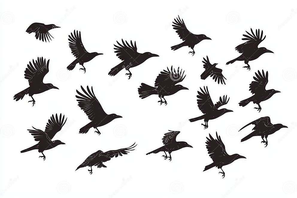 PNG Image of a Flock of Flying Crows on a Transparent Background. Stock ...