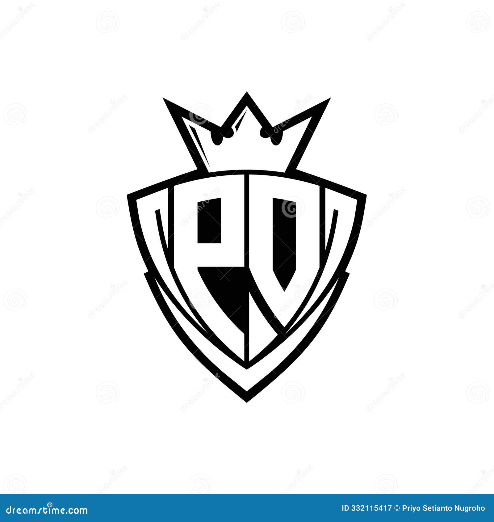 PO Letter Logo With Sharp Triangle Shield Shape With Crown Inside White ...