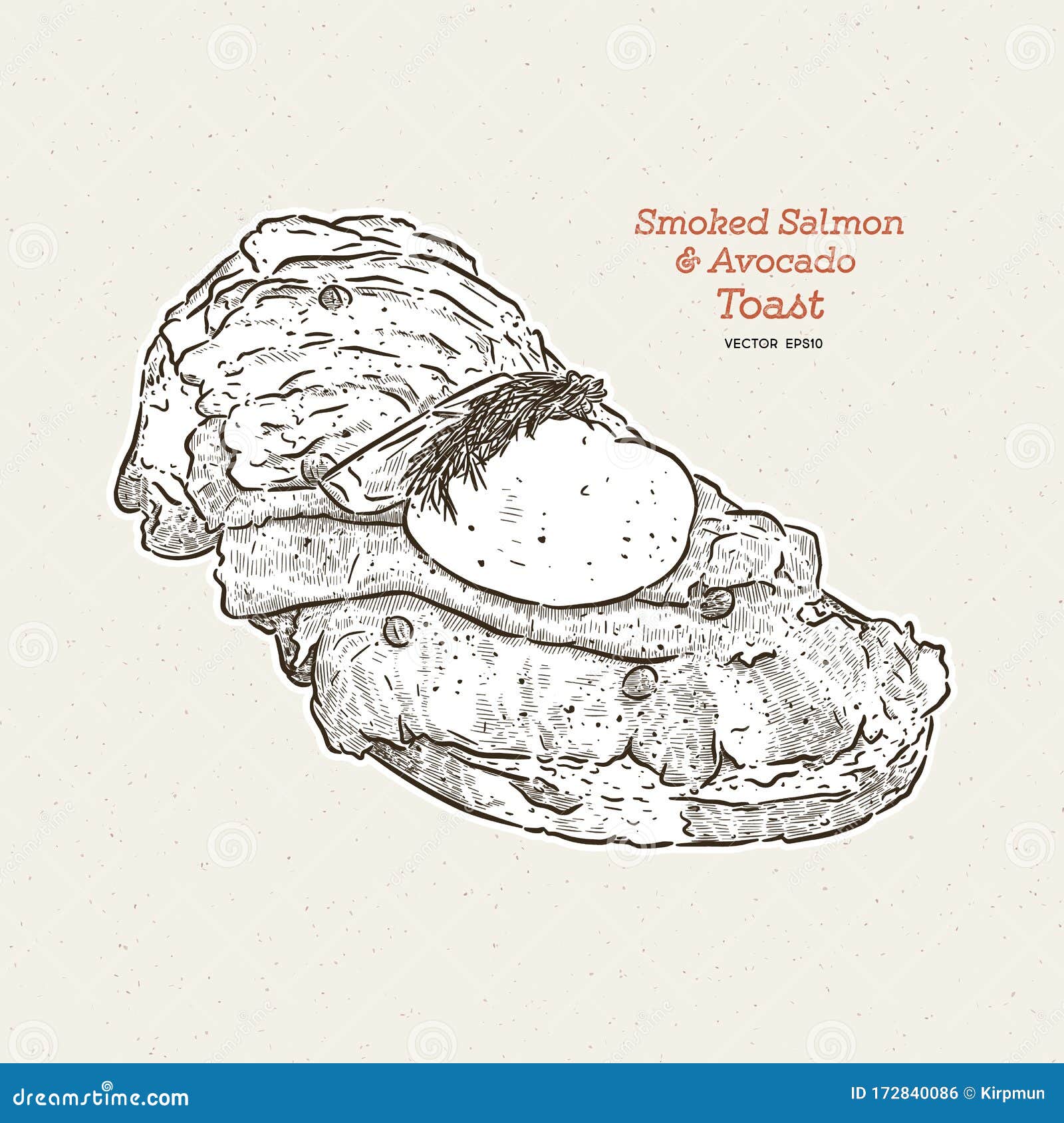 Poached Egg on Toast, with Smoked Salmon and Avocado, Hand Draw Sketch ...