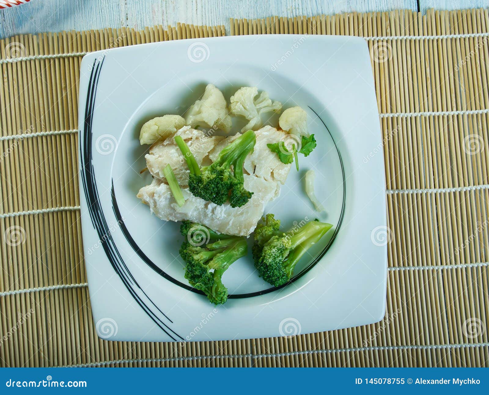 Poached hake stock image. Image of white, herb, style - 145078755