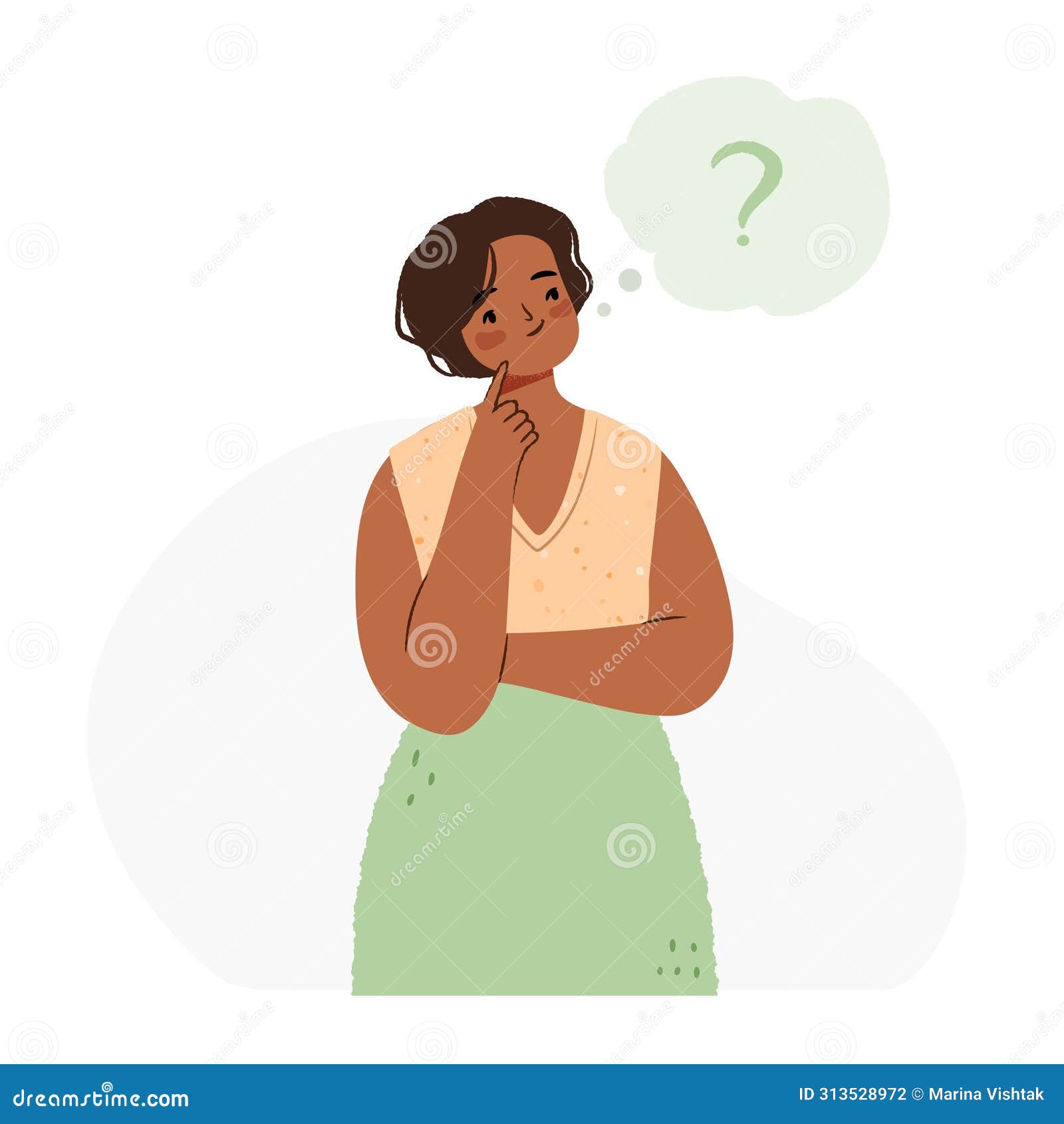 POC Woman in a Thinking Pose, in Doubt and Looking for Solution Stock ...