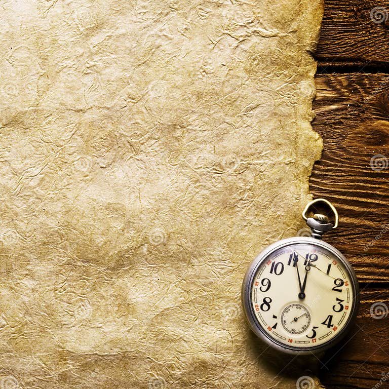Pocket clock on old paper stock photo. Image of early - 8039628