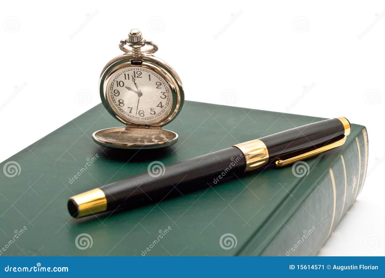 Pocket Clock and Pen on a Book Stock Image - Image of chrome, countdown ...