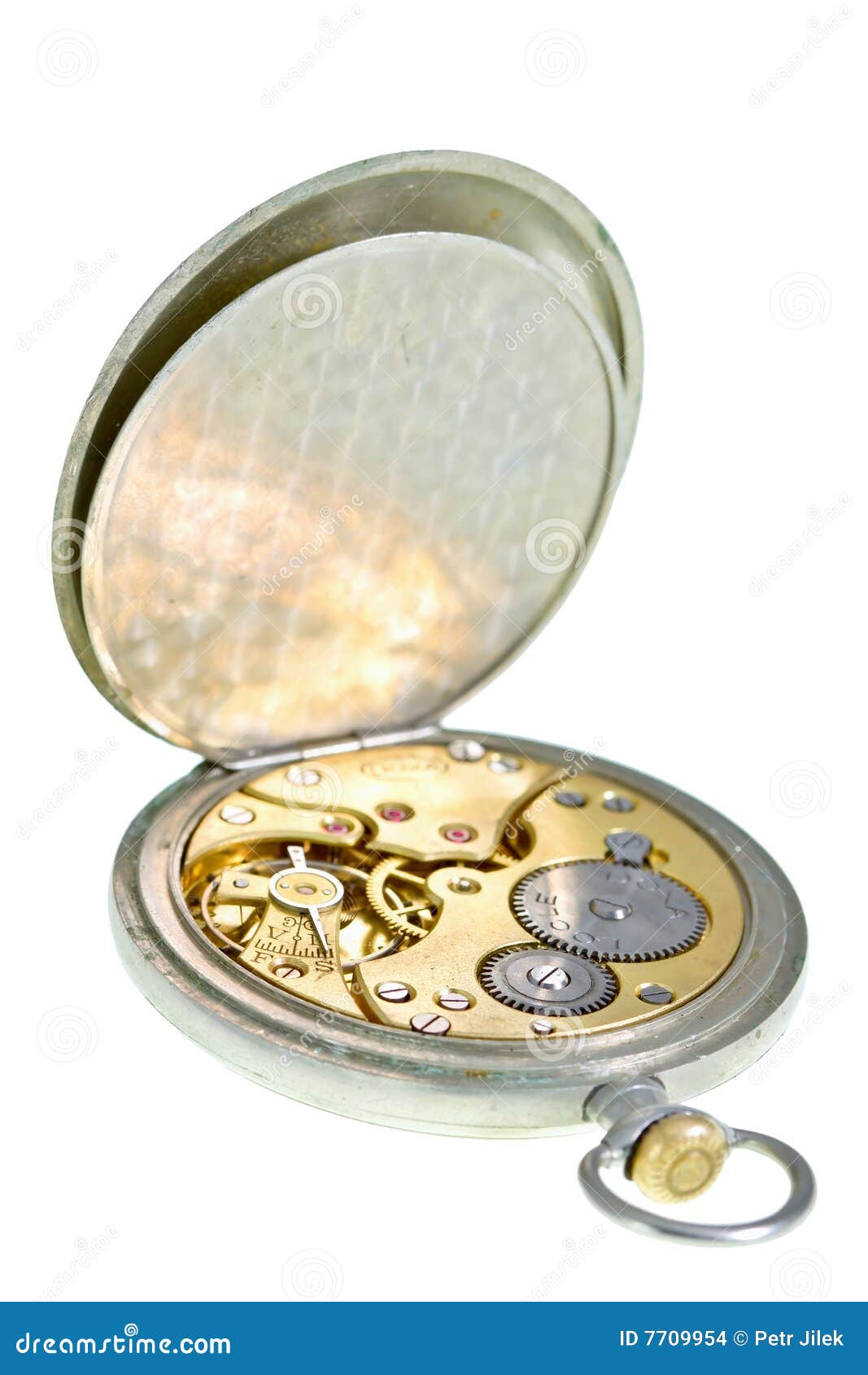 Pocket Clock on White Background Stock Photo - Image of gear, gold: 7709954