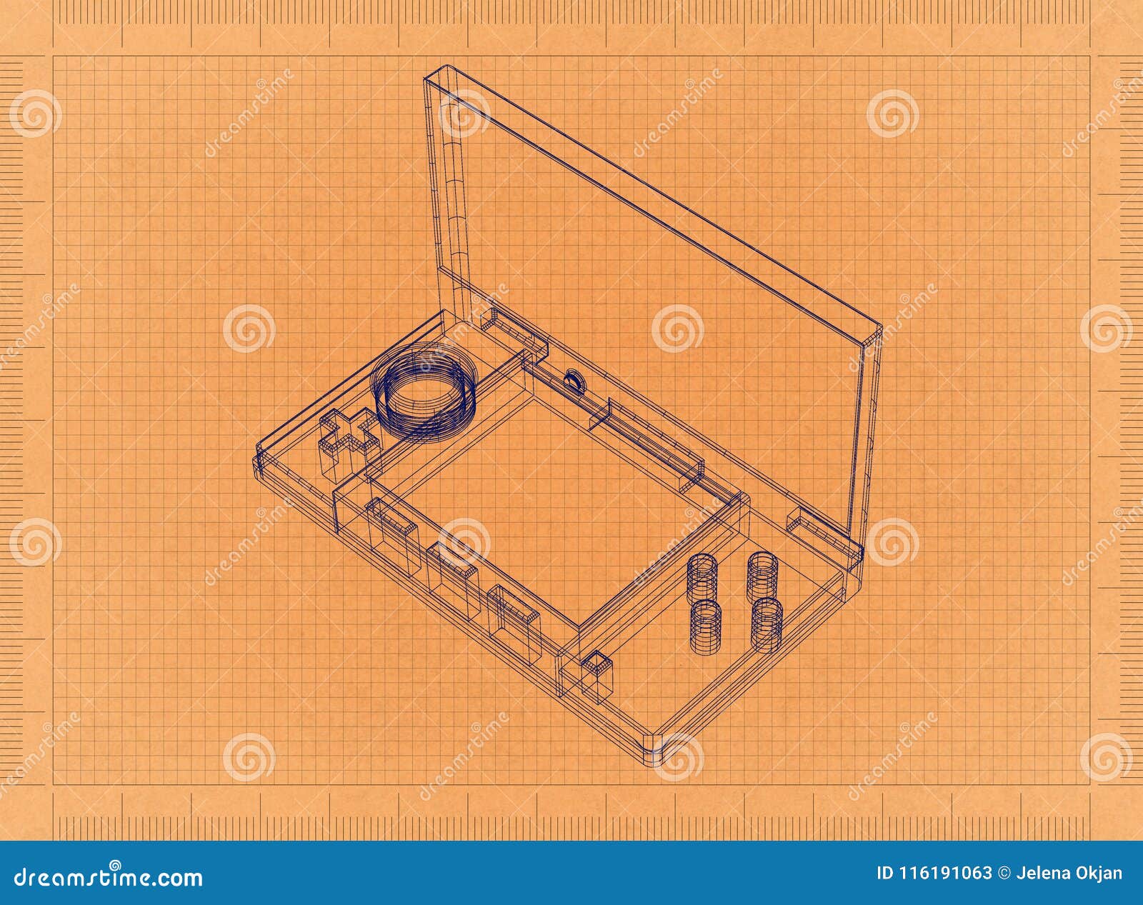 Pocket Console - Retro Blueprint Stock Illustration - Illustration of ...