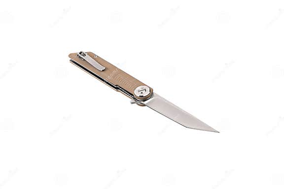 Pocket Folding Knife Isolate on White Back. Compact Metal Sharp Knife ...