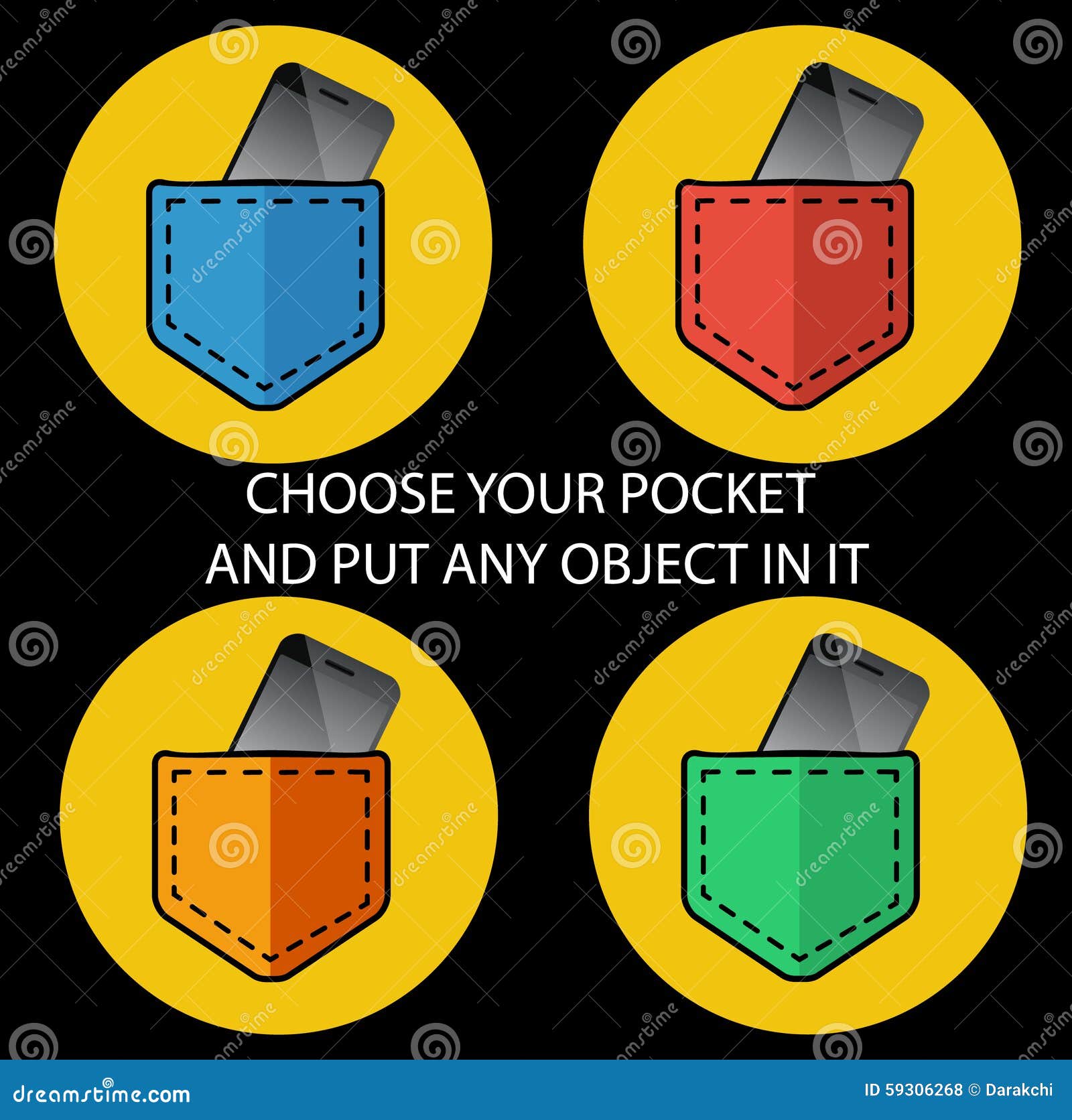 Pocket icons stock vector. Illustration of symbol, orange - 59306268