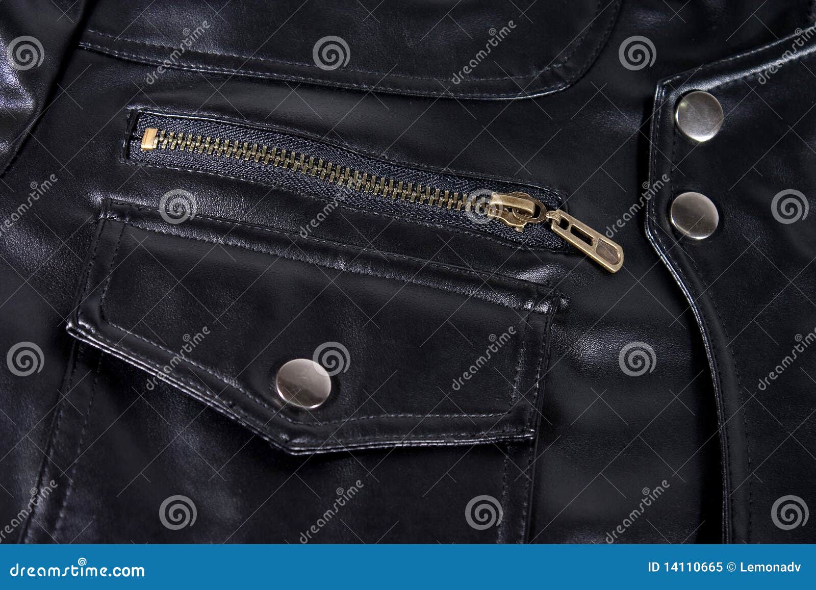 Pocket of leather jacket stock image. Image of zipper - 14110665