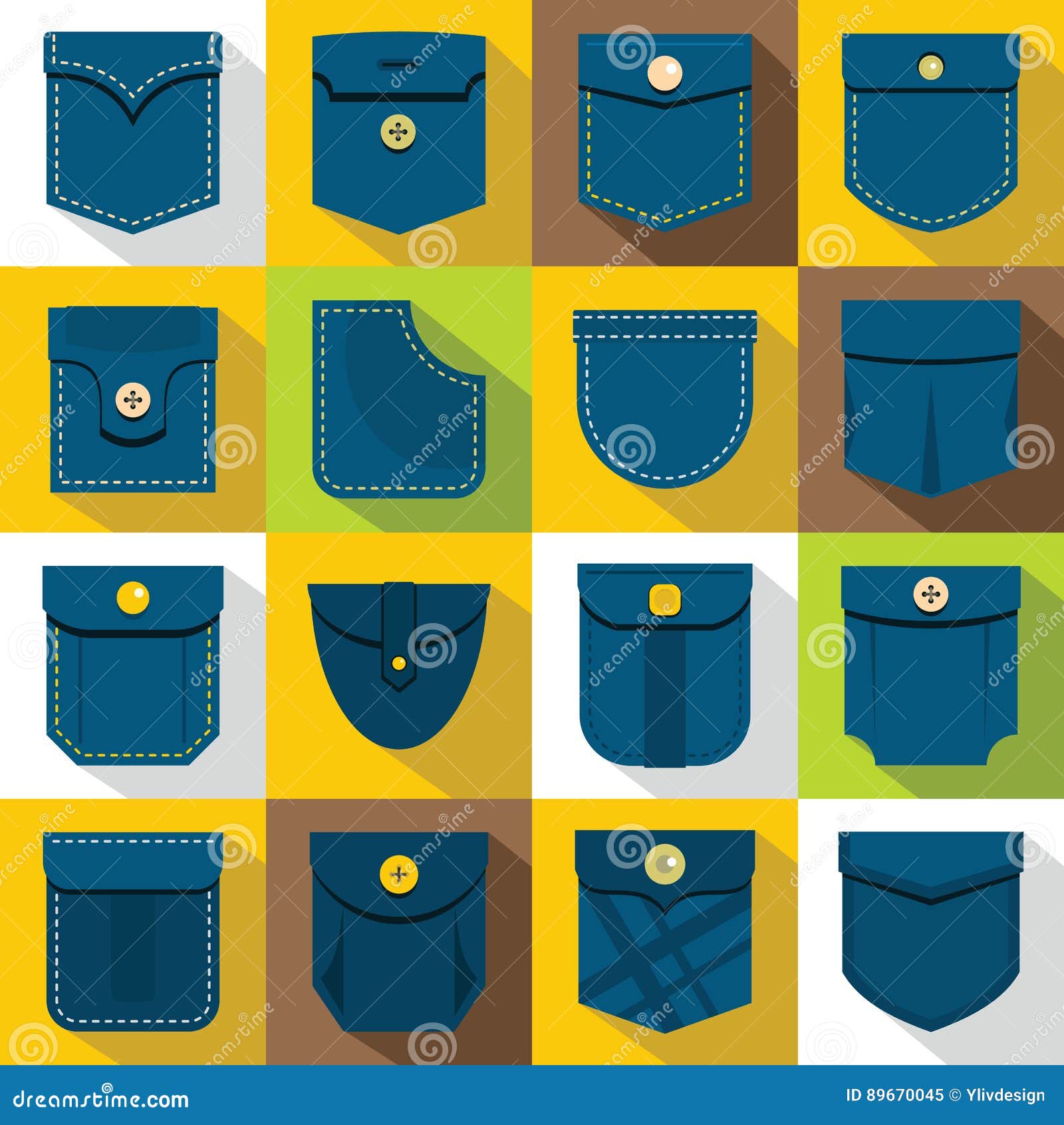 Pocket Types Icons Set, Flat Style Stock Vector - Illustration of ...