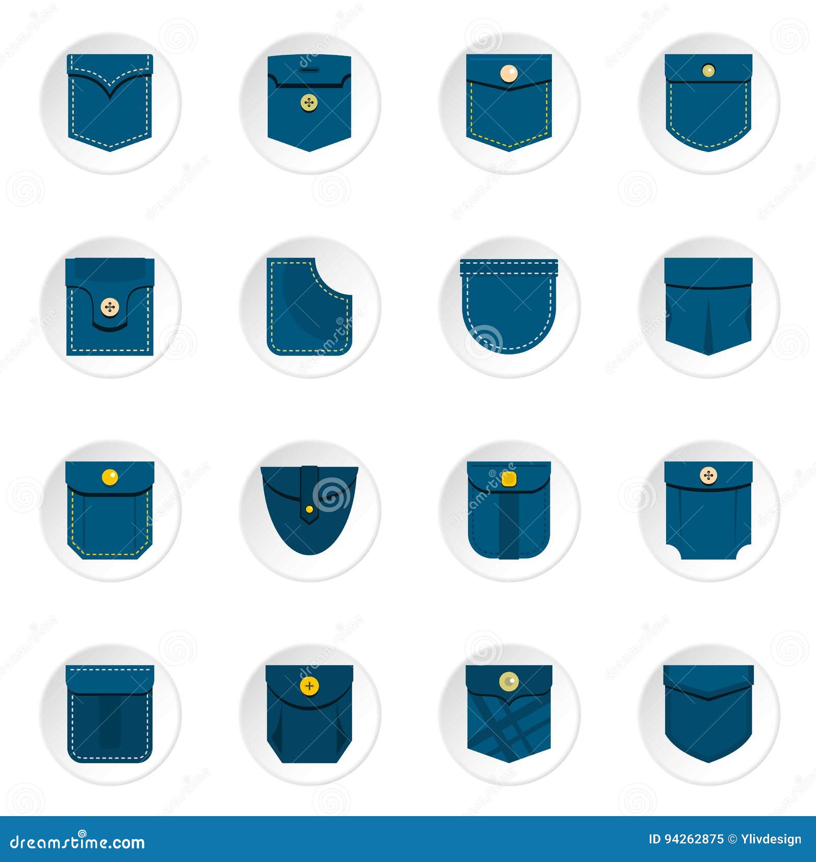 Pocket Types Icons Set in Flat Style Stock Vector - Illustration of ...