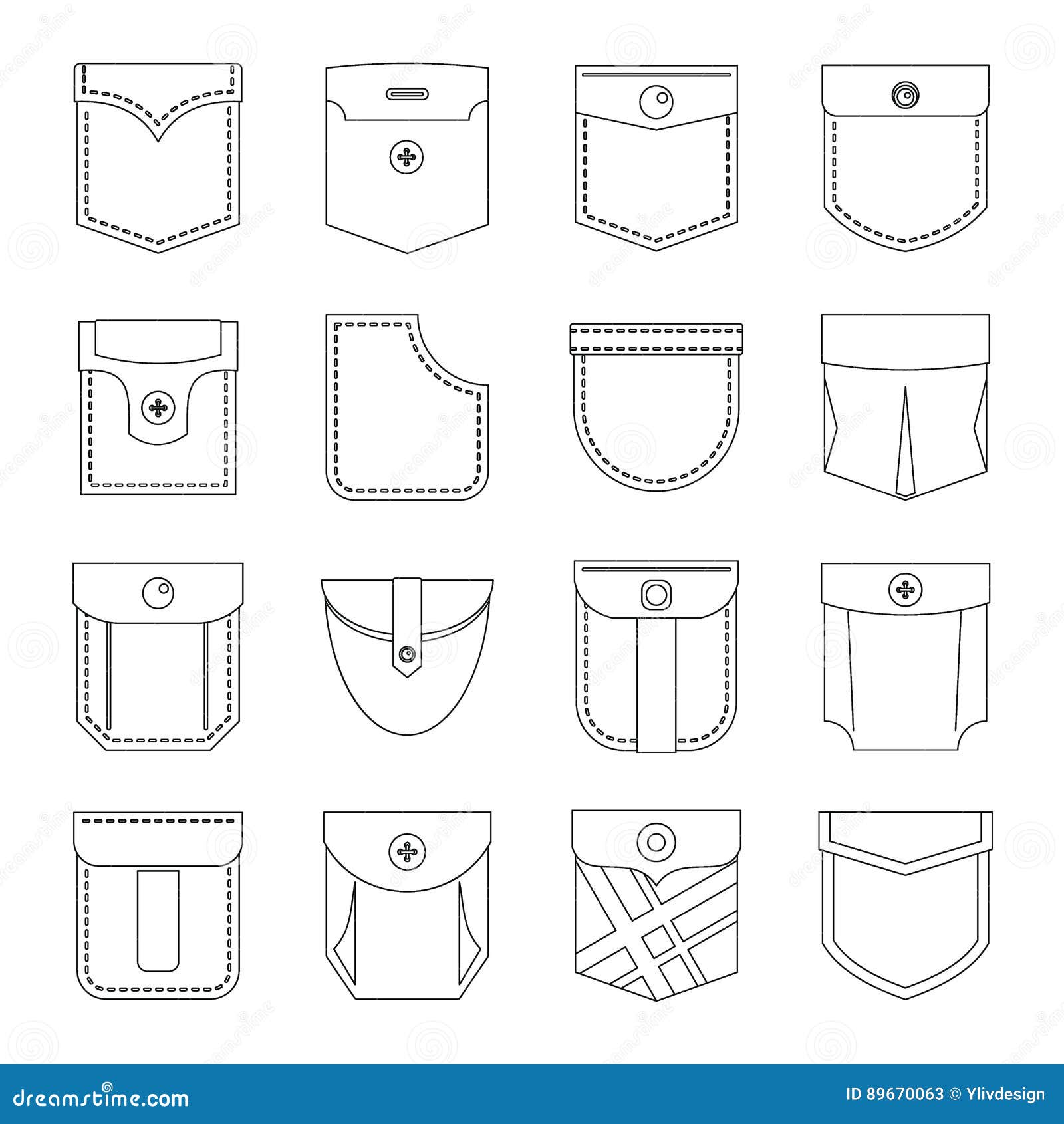 Pocket Types Icons Set, Outline Style Stock Vector - Illustration of ...