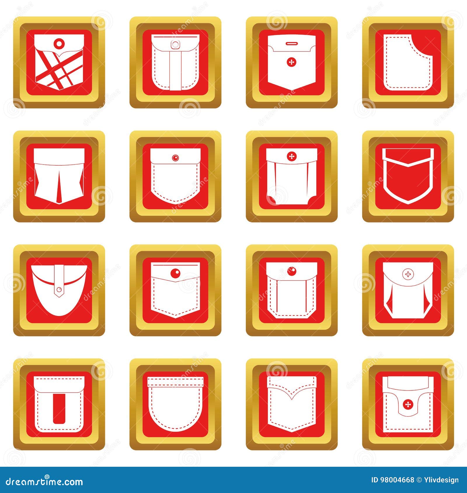 Pocket types icons set red stock vector. Illustration of jeans - 98004668