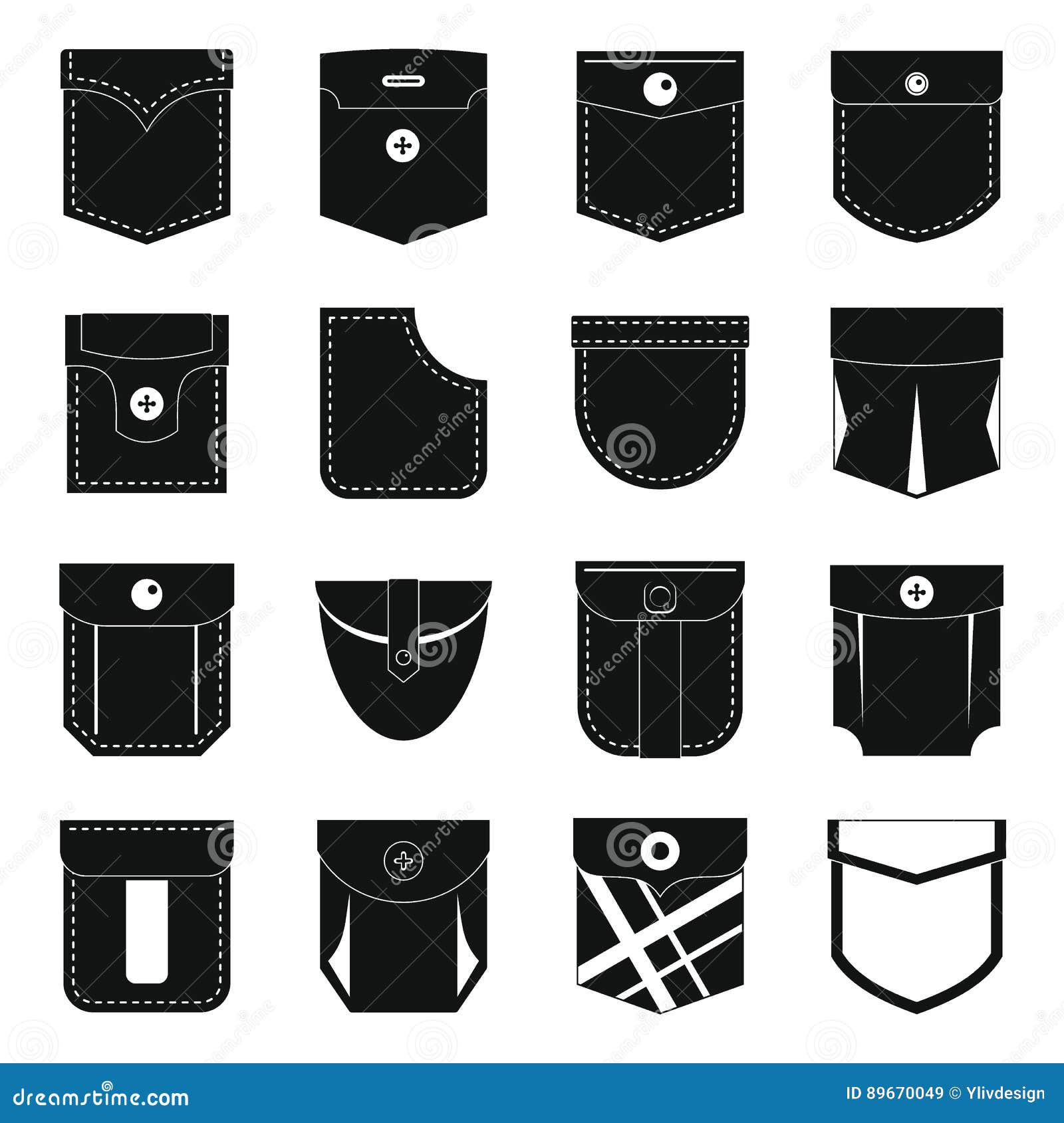 Pocket Types Icons Set, Simple Style Stock Vector - Illustration of ...