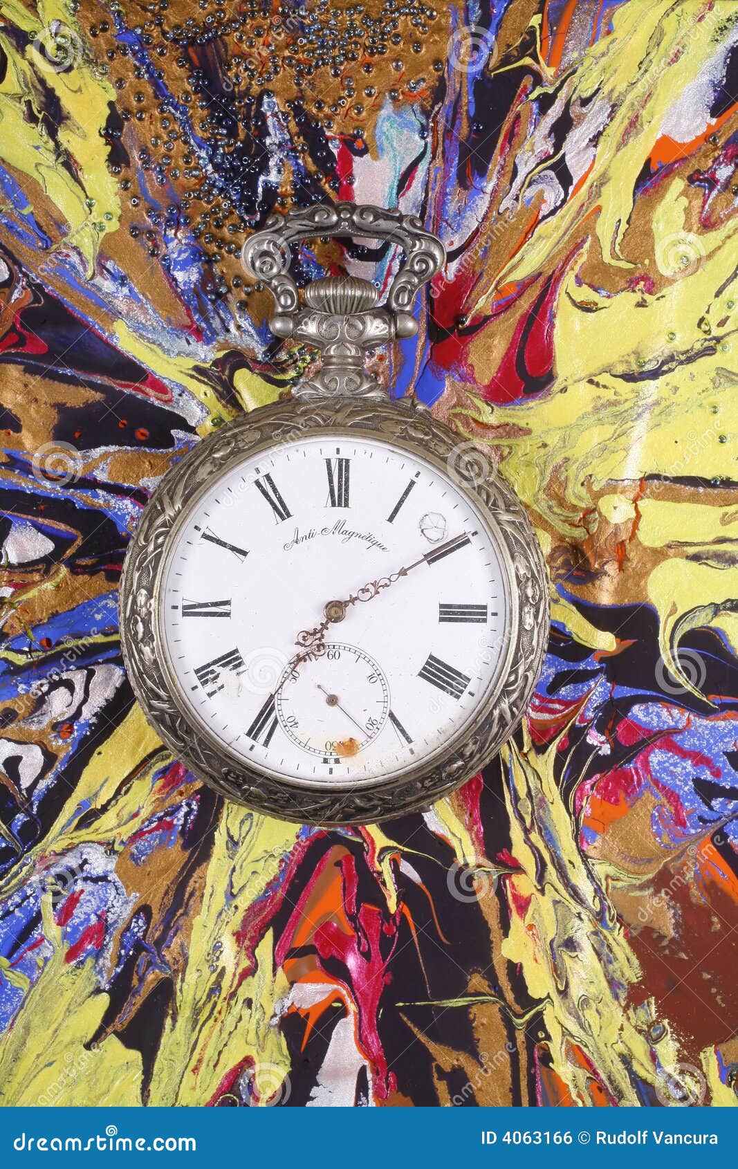 Pocket watch on abstract stock photo. Image of paints - 4063166