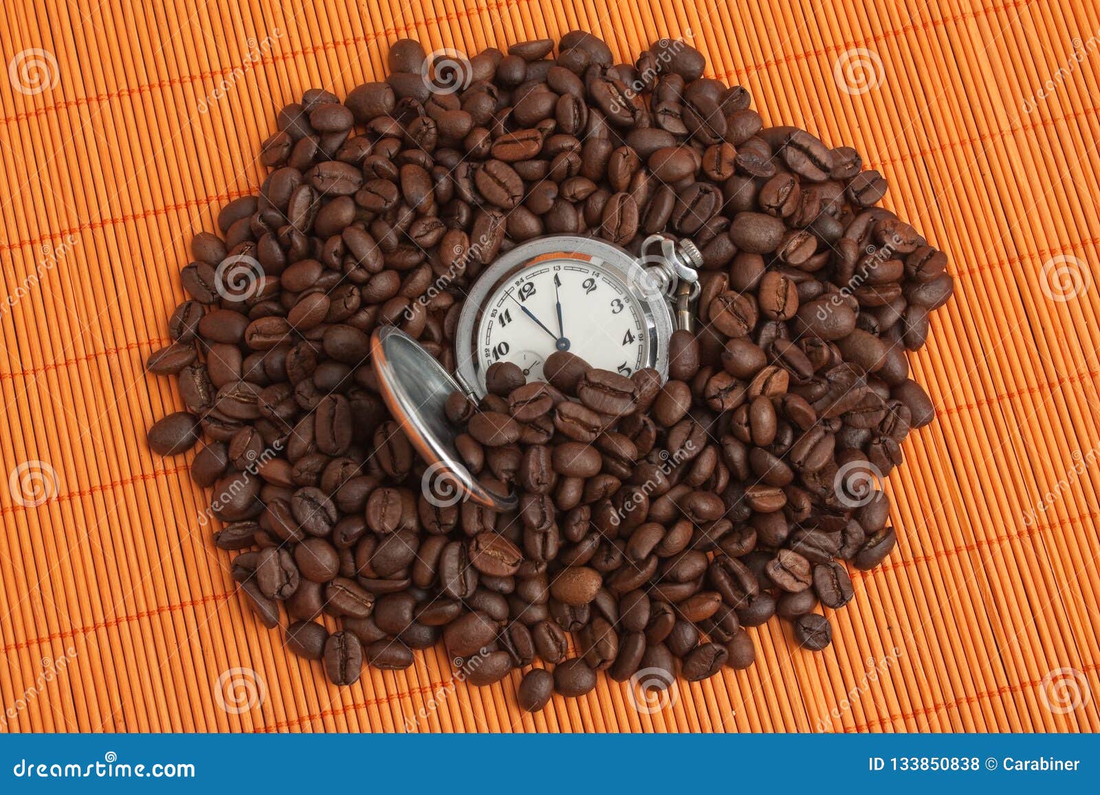 Pocket Watch in Coffee Beans Stock Photo - Image of sack, grained ...