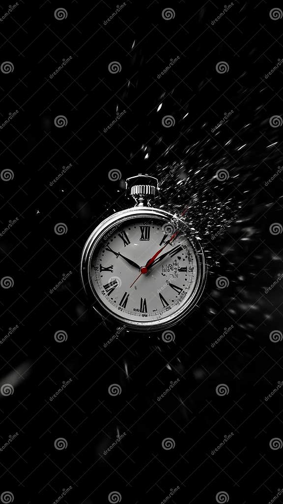 Pocket Watch Exploding on Black Background, Time Concept Stock Photo ...