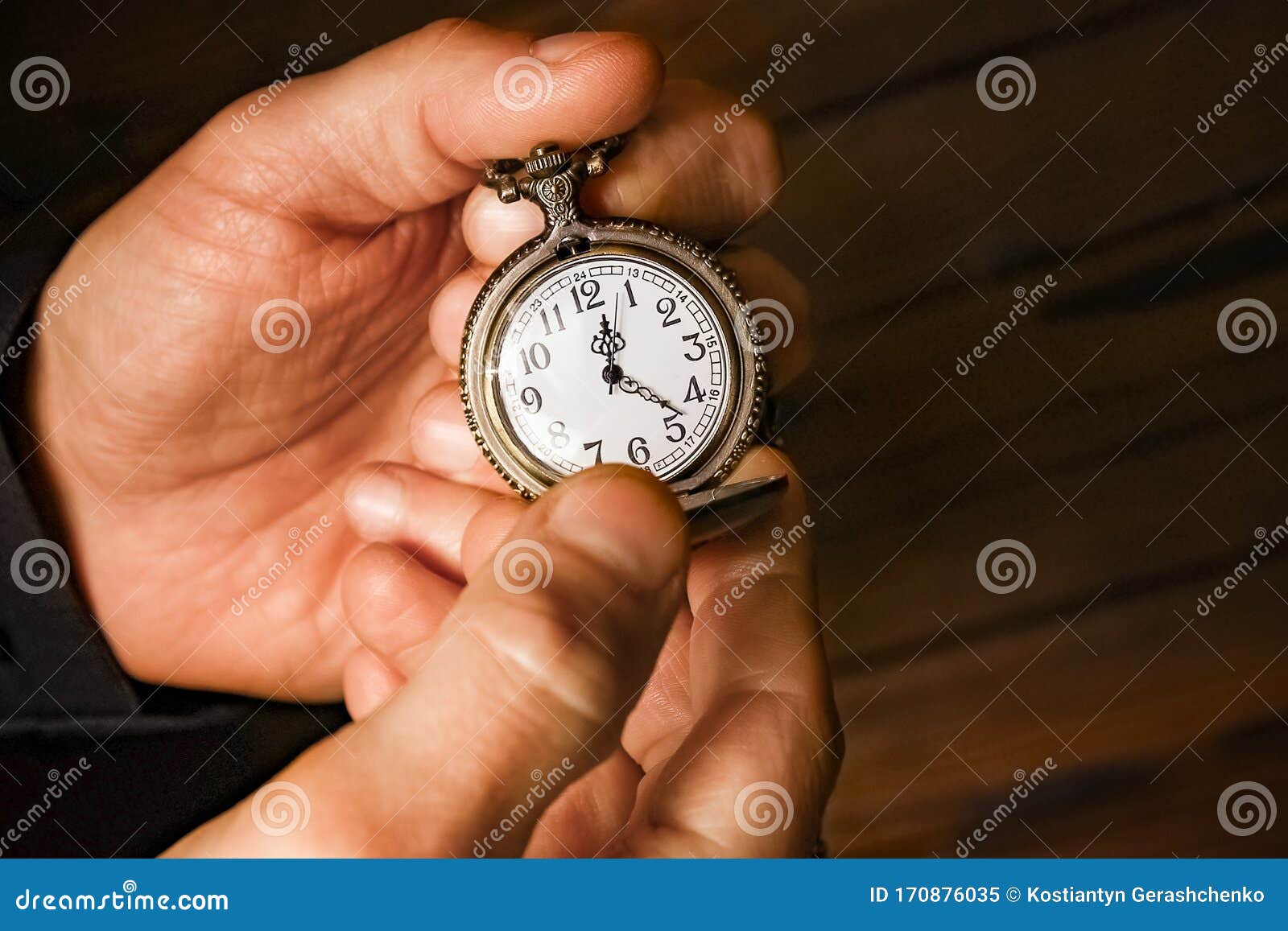 A Pocket Watch in the Hands of a Man Stock Image - Image of aged, clock ...