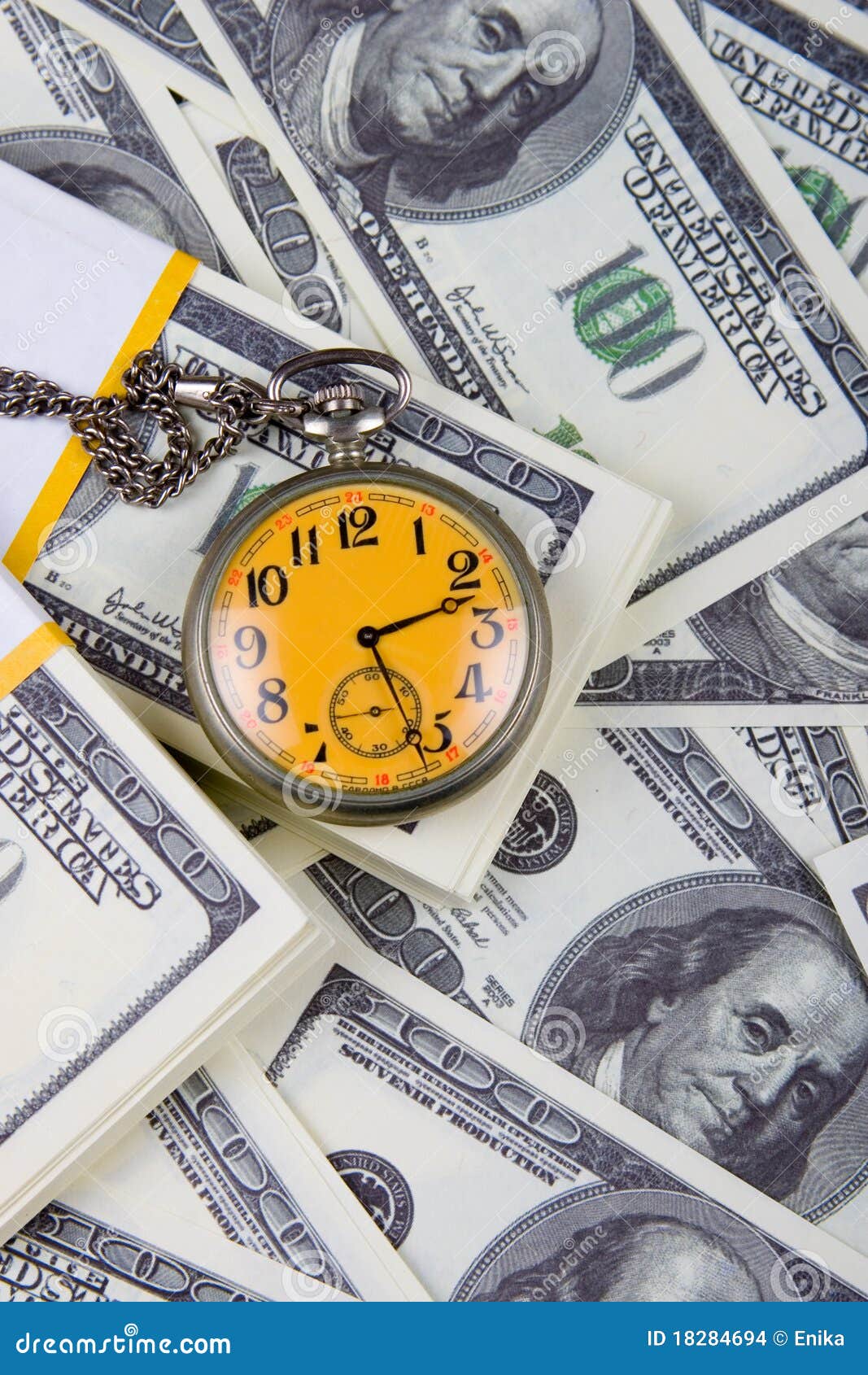 Pocket Watch on a Stack of Dollars Stock Photo - Image of clock, late ...