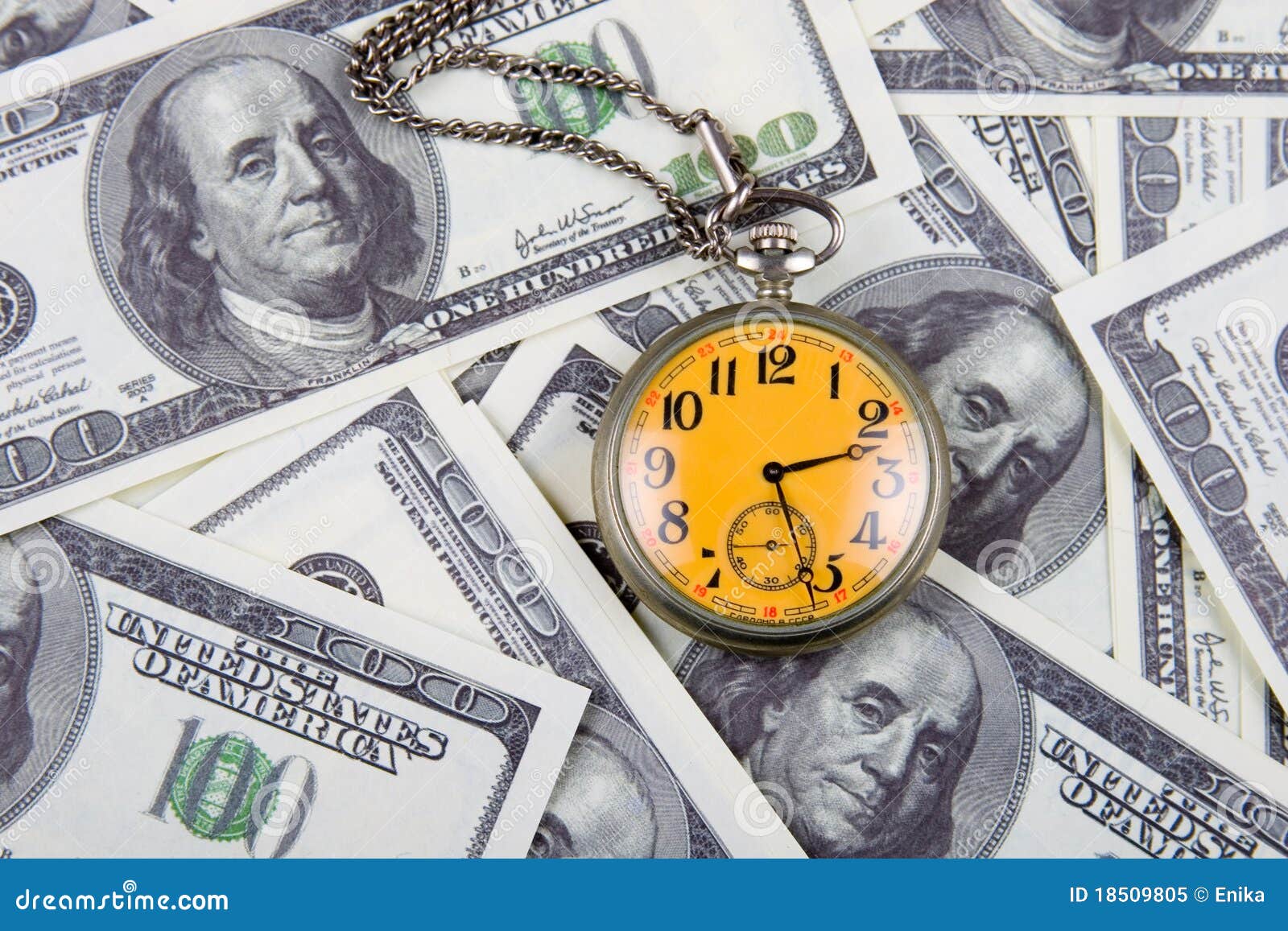 Pocket Watch on a Stack of Dollars Stock Image - Image of health, clock ...