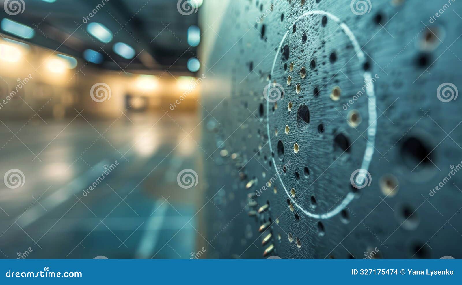Pockmarked Shooting Target in Indoor Firing Range. Concept of Firearms ...