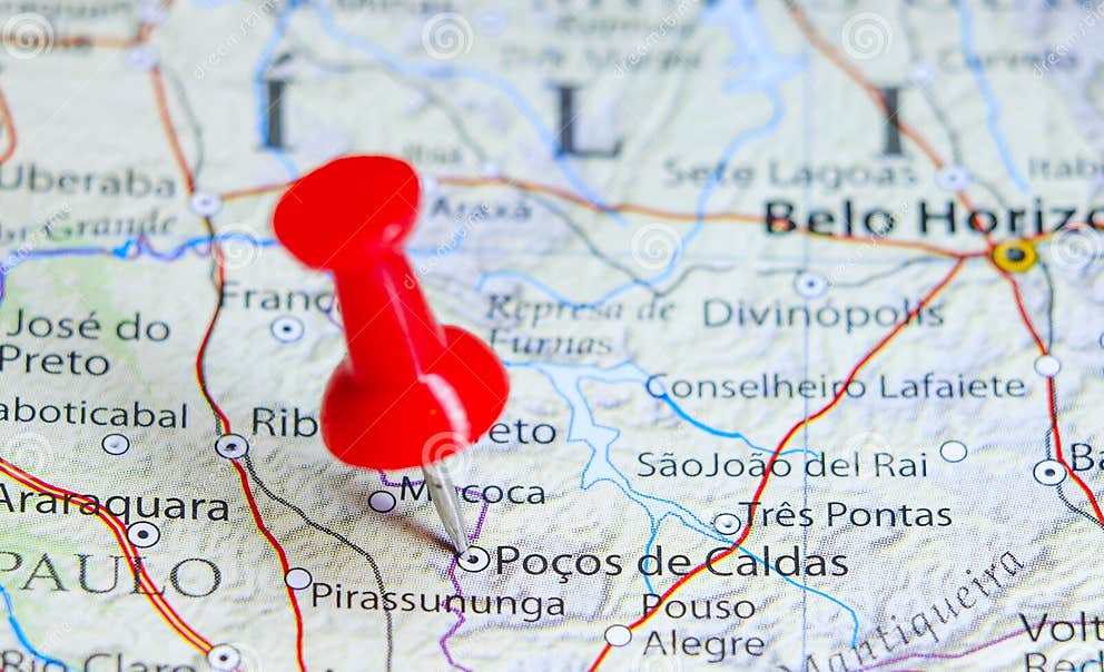 Pocos De Caldas, Brazil Pin on Map Stock Photo - Image of country ...