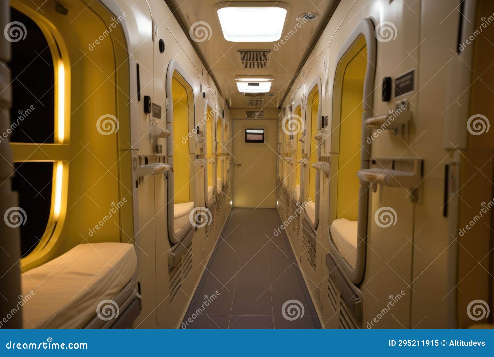 A Pod-style Capsule Hotel Interior Stock Image - Image of podstyle ...
