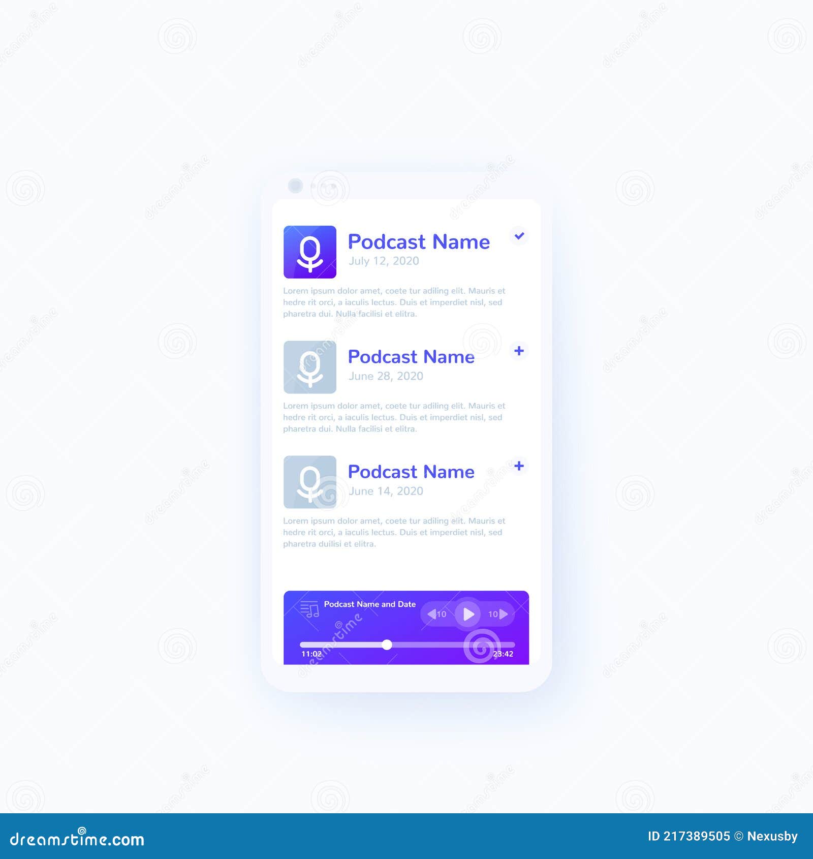 Podcast App and Player Mobile Ui Design Stock Vector - Illustration of ...