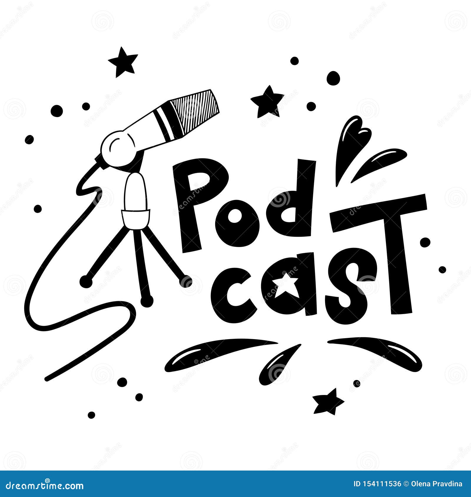 Podcast Background with Doodle Microphone and Hand-drawn Lettering ...