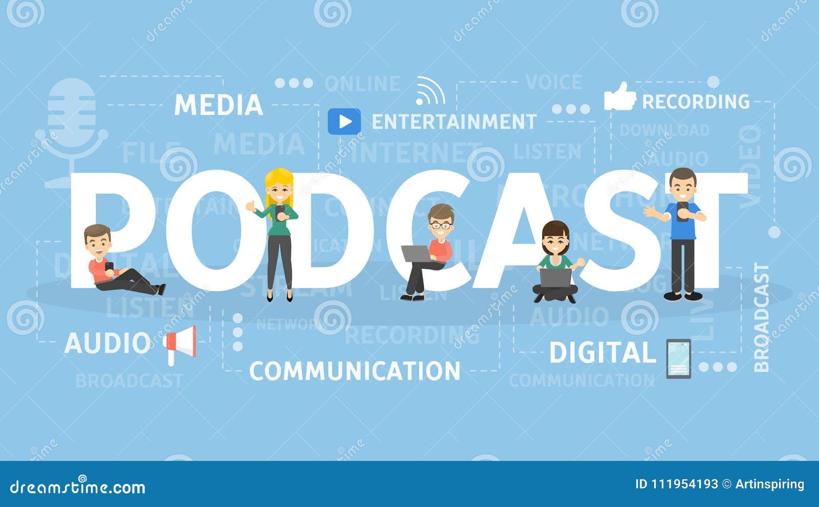 Podcast Concept Illustration. Stock Vector - Illustration of ...