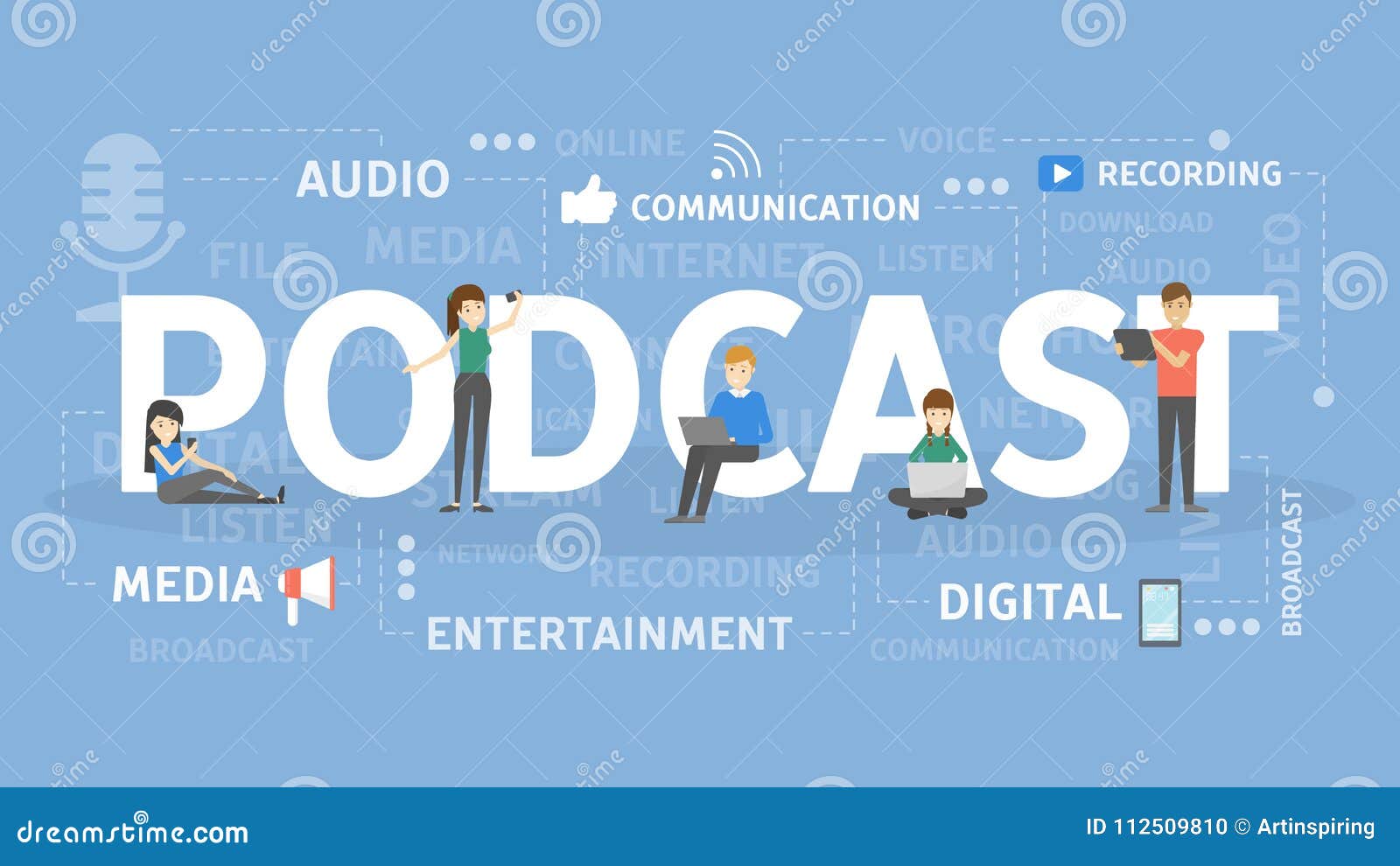 Podcast Concept Illustration. Stock Vector - Illustration of sound ...