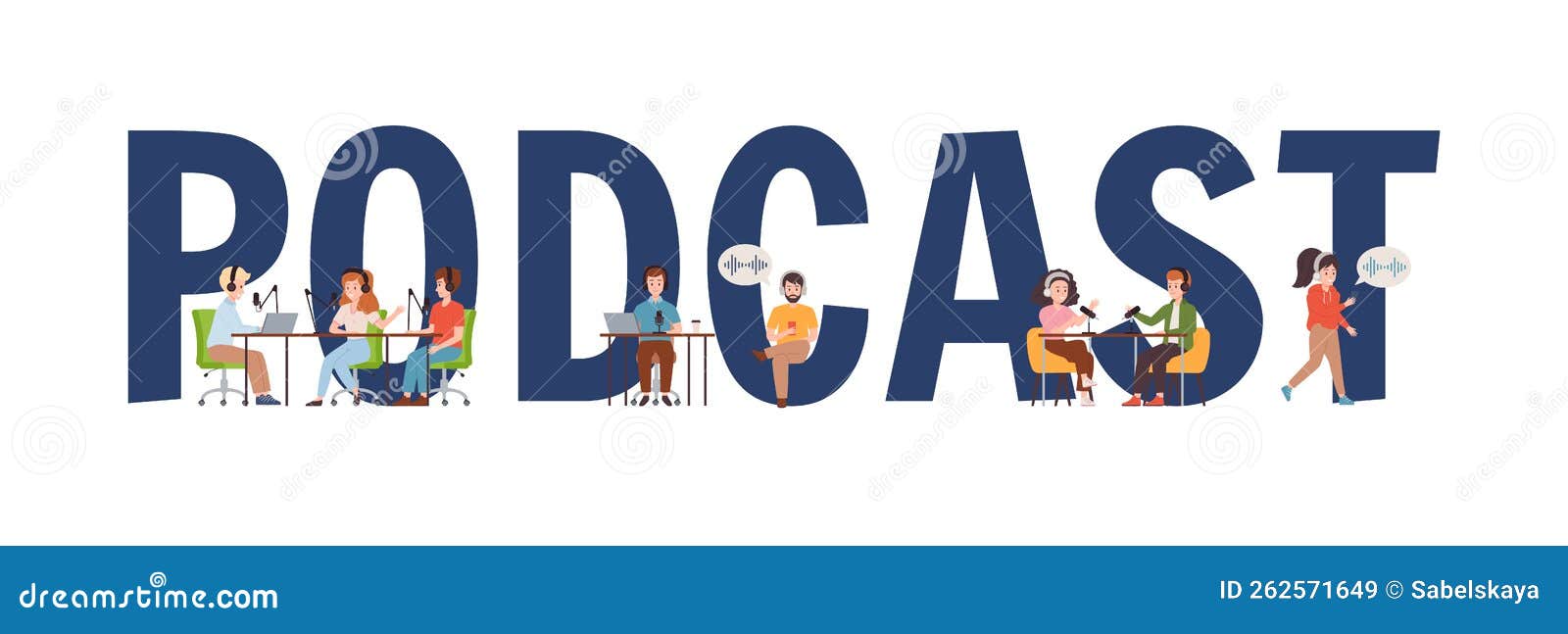 Podcast Header for Web Banner of Audio Streaming Event, Flat Vector ...