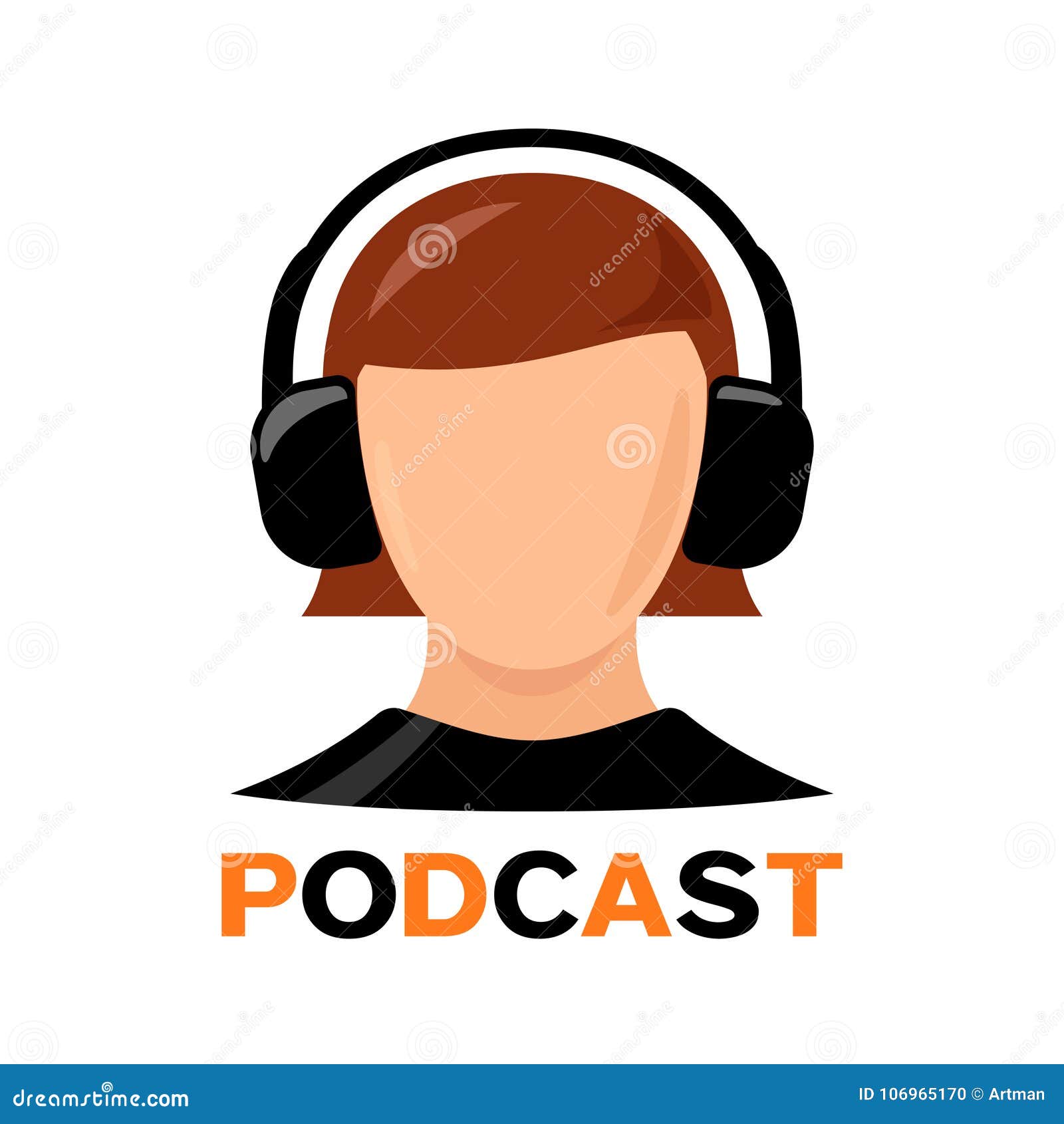 Podcast Icon with Girl and Headset Stock Vector - Illustration of news ...