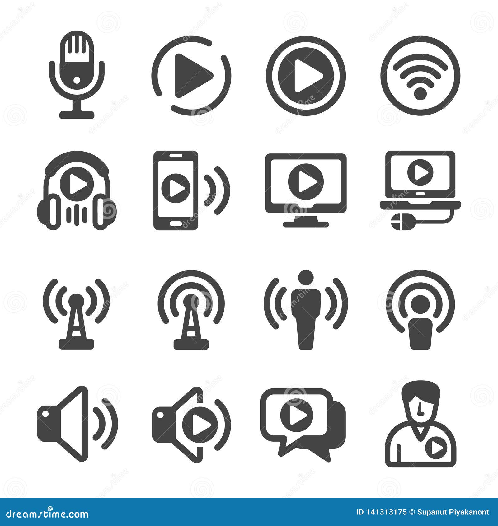 Podcast icon set stock vector. Illustration of broadcasting - 141313175