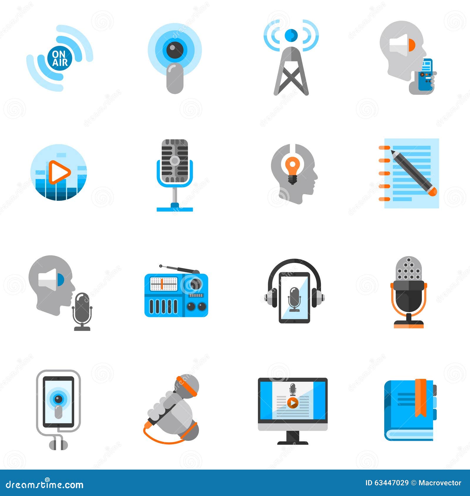 Podcast Icons Flat Set stock vector. Illustration of podcast - 63447029