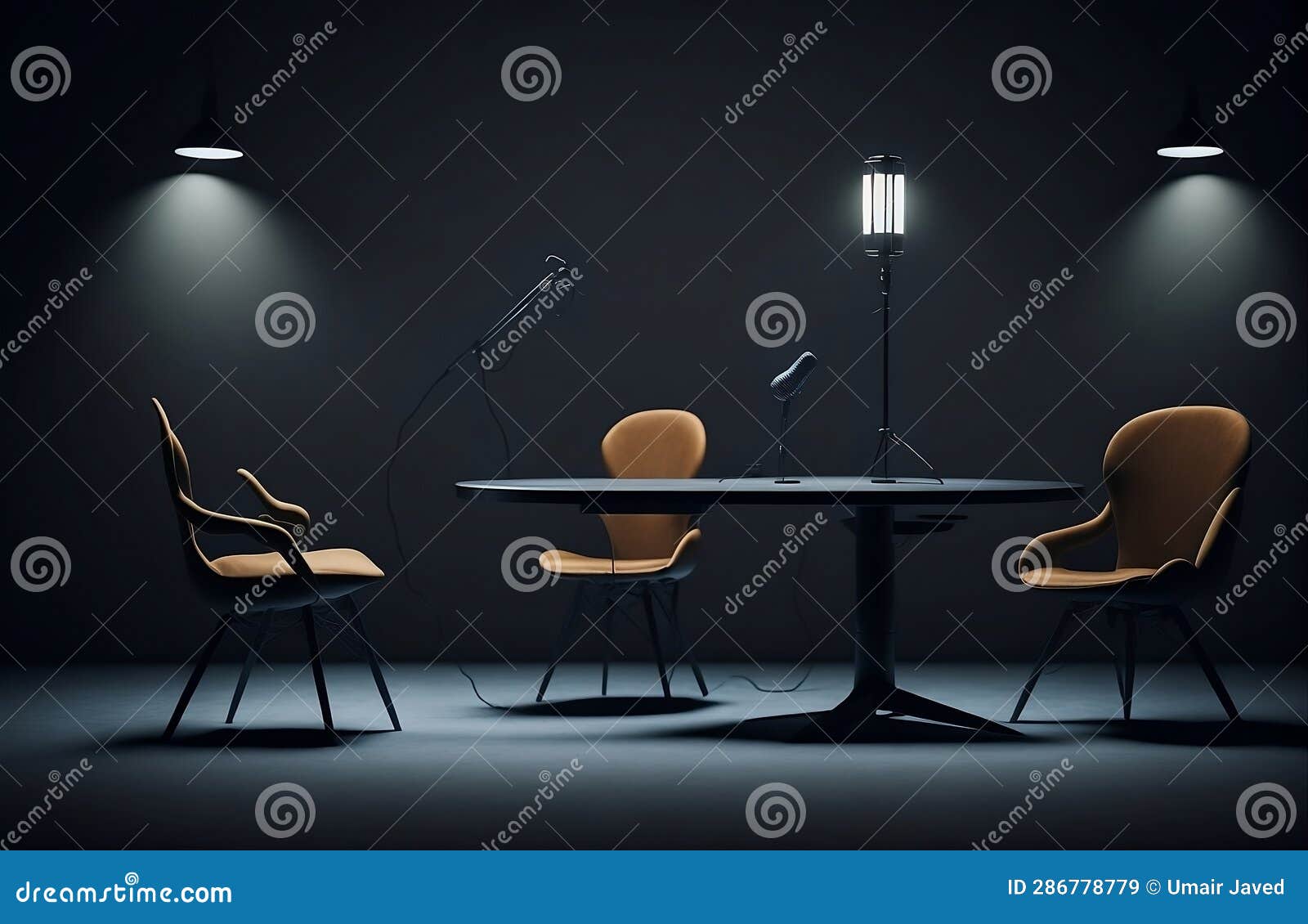 Podcast or Interview Room, with a Dark Background with Spot Lights ...