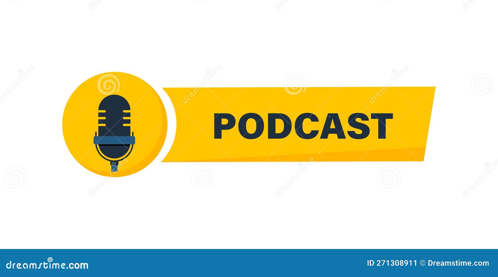 Podcast Label with Microphone Badge on Backdrop. Vector Illustration ...