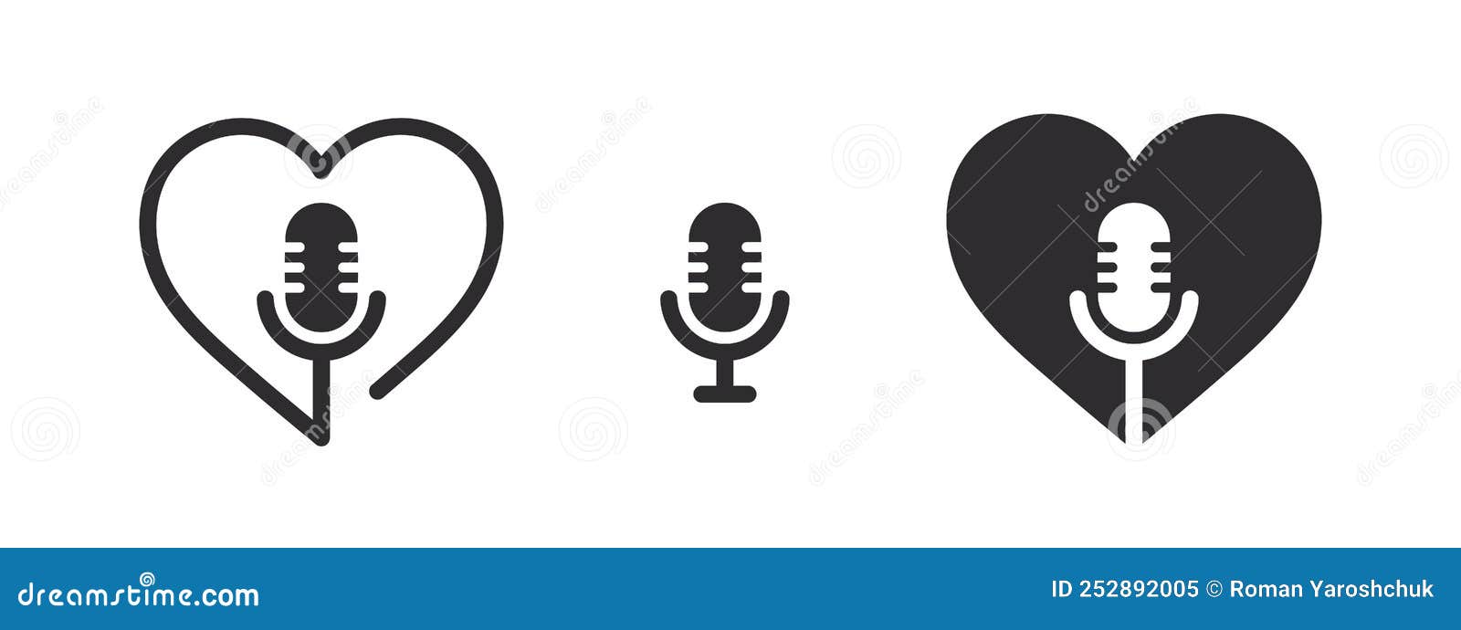 Podcast Logo Icons. Heart Shaped Podcast Icons. Mic Icons Stock Vector ...