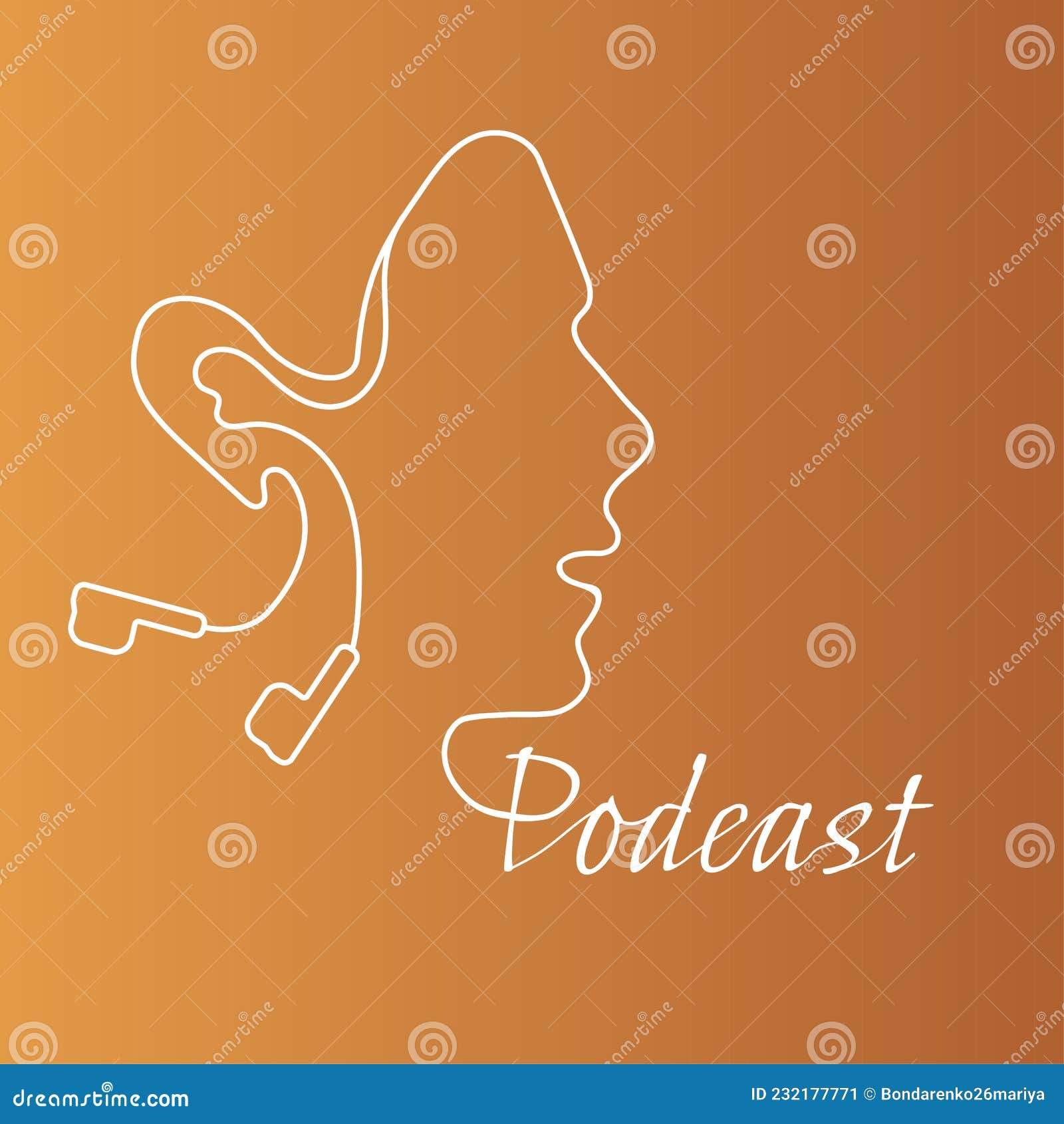 Podcast Logo. Wired Headphones in the Shape of a Face. Vector Image ...