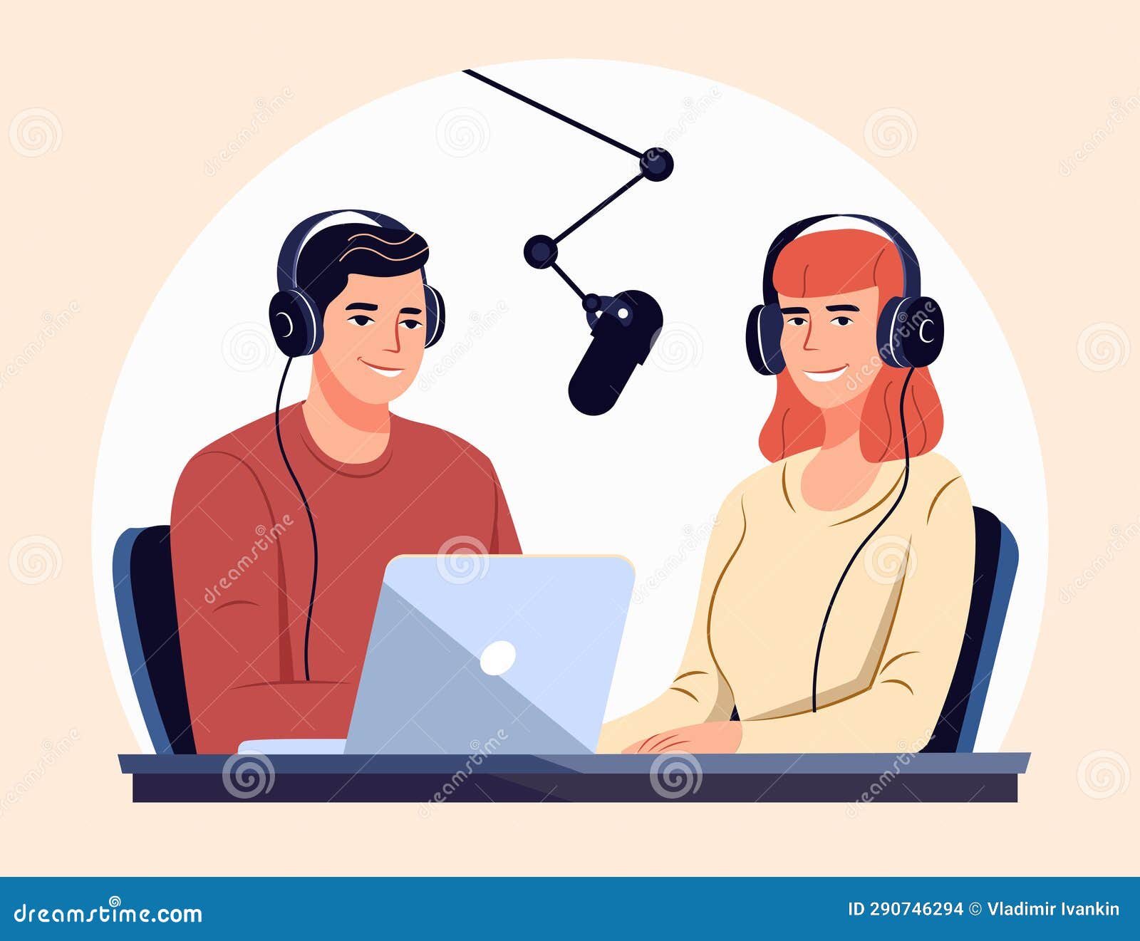 Podcast Man and Women Cartoon Style Vector Stock Vector - Illustration ...