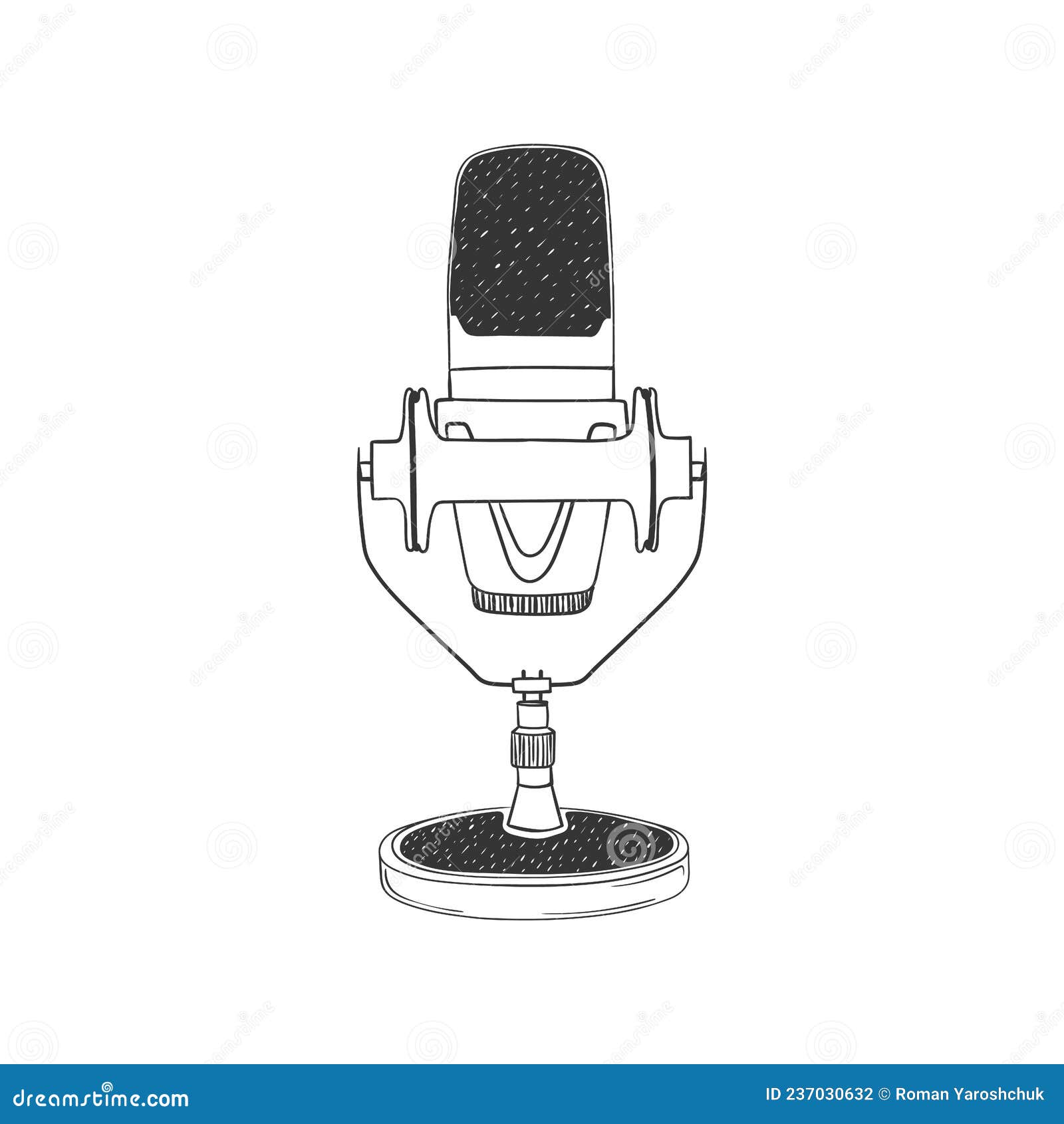 Podcast Microphone. Retro Hand-drawn Microphone. Illustration in Sketch ...