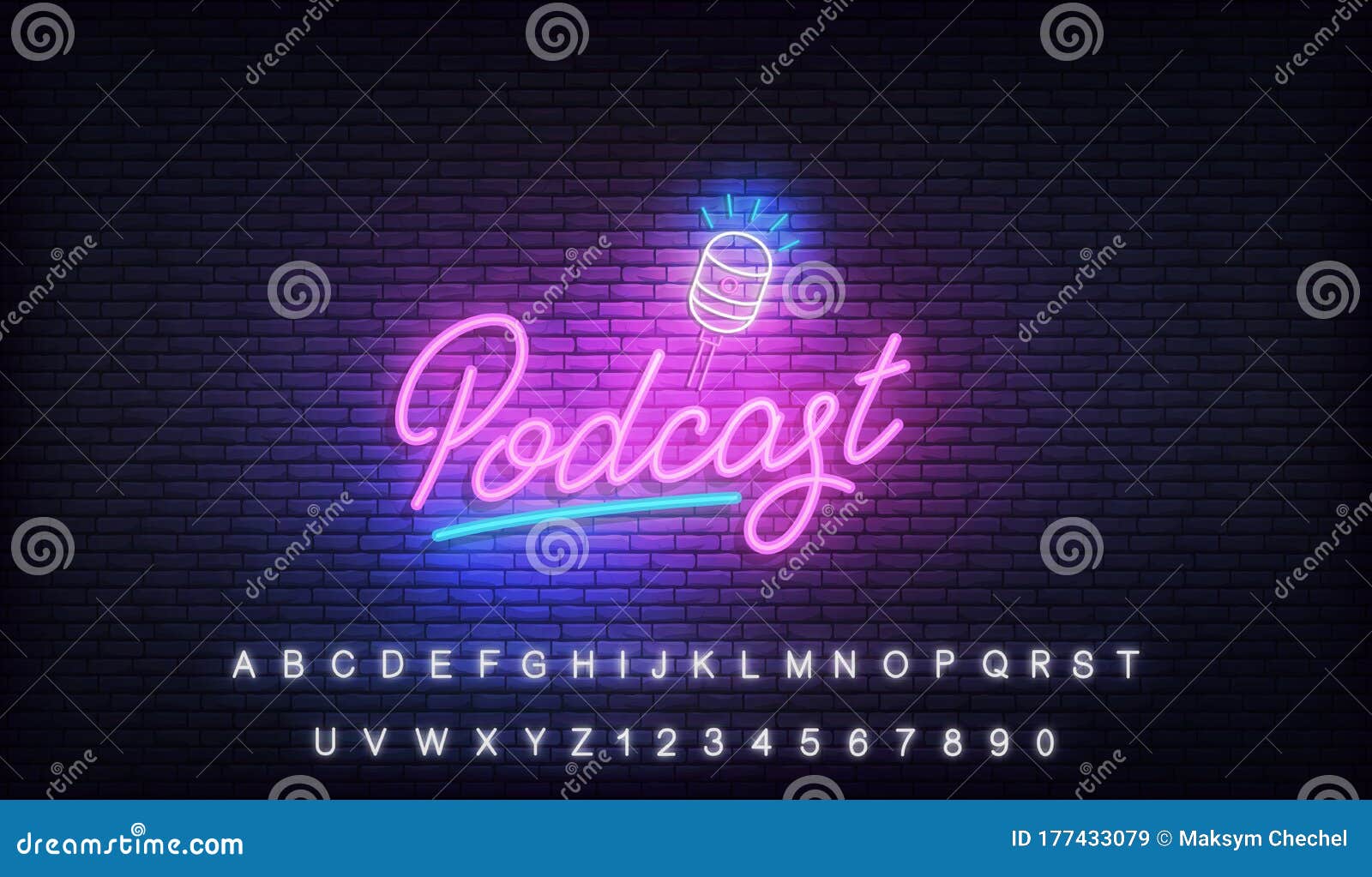 Podcast Neon. Glowing Podcast Lettering Sign Template Stock Vector ...