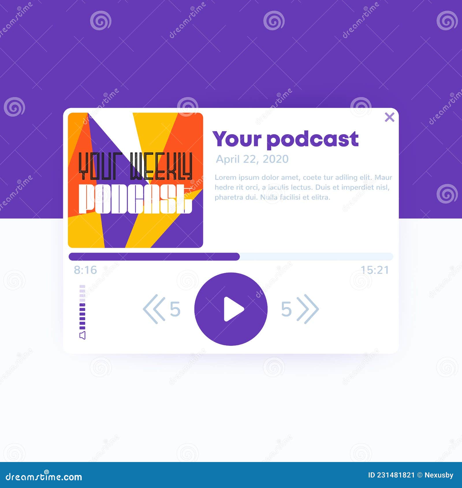 Podcast Player, Ui Design, Vector Interface Stock Vector - Illustration ...